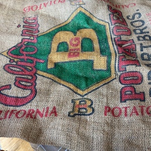 Vintage California Big B Potatoes Burlap Sack, Bidart Bros. Saco ...