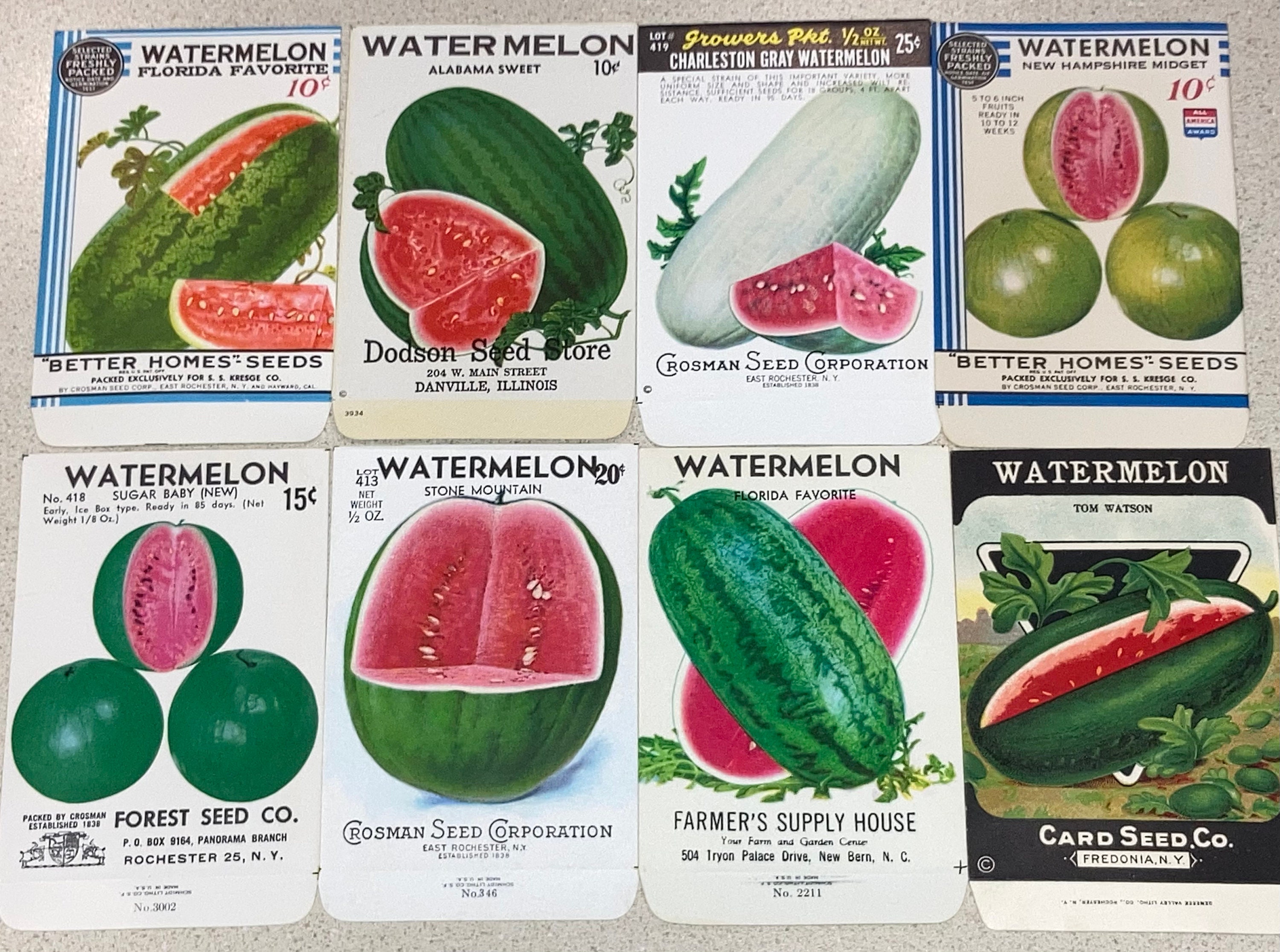 Set of 8 Vintage Watermelon Seed Packets; New Old Stock, Never Used ...