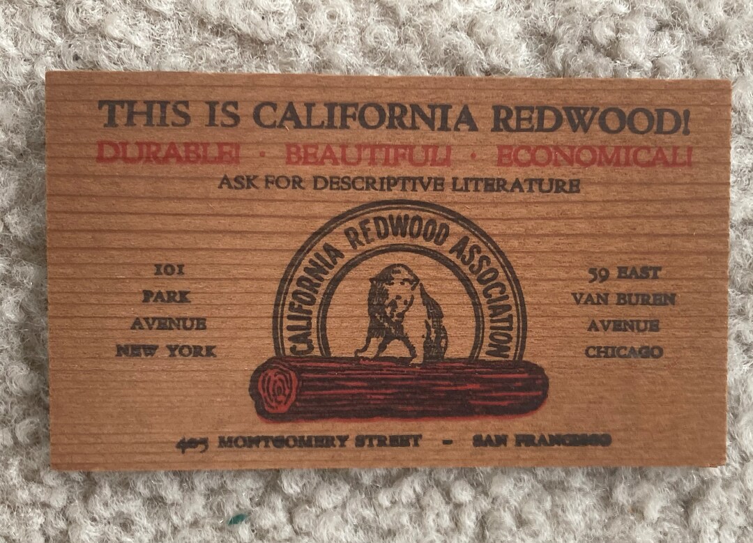 Vintage 1930s California Redwood Association Business Card (made of ...