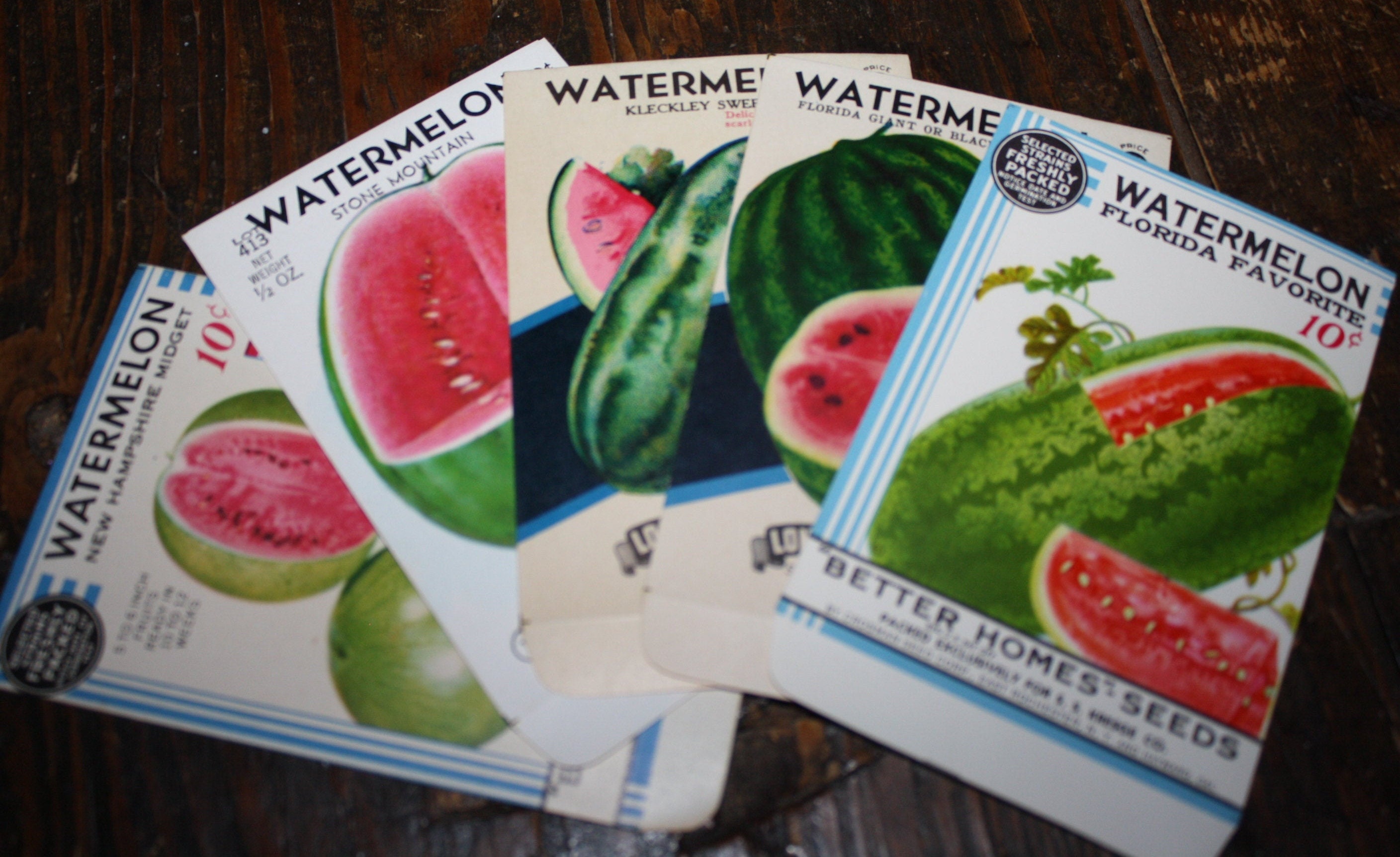 Set of Vintage 1930s - 1950s Watermelon Seed Packets; New Old Stock ...