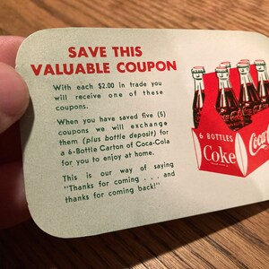 Vintage Coca Cola Carton Coupon Card; New Old Stock, 1960s Coke ...