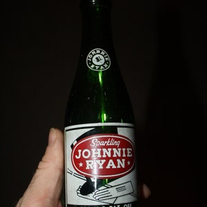 Vintage Johnnie Ryan Soda Pop Bottle; Green Glass, Painted Label - Etsy