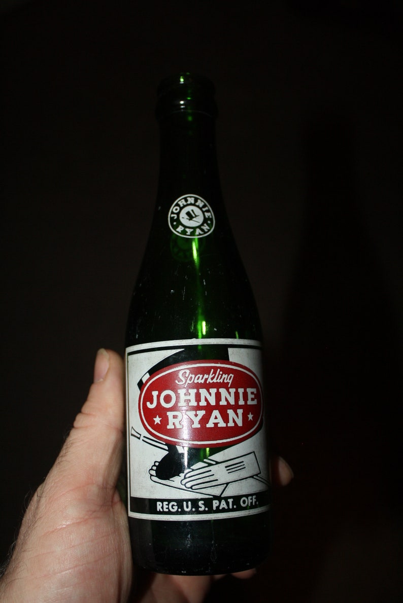 Vintage Johnnie Ryan Soda Pop Bottle Green Glass Painted - Etsy