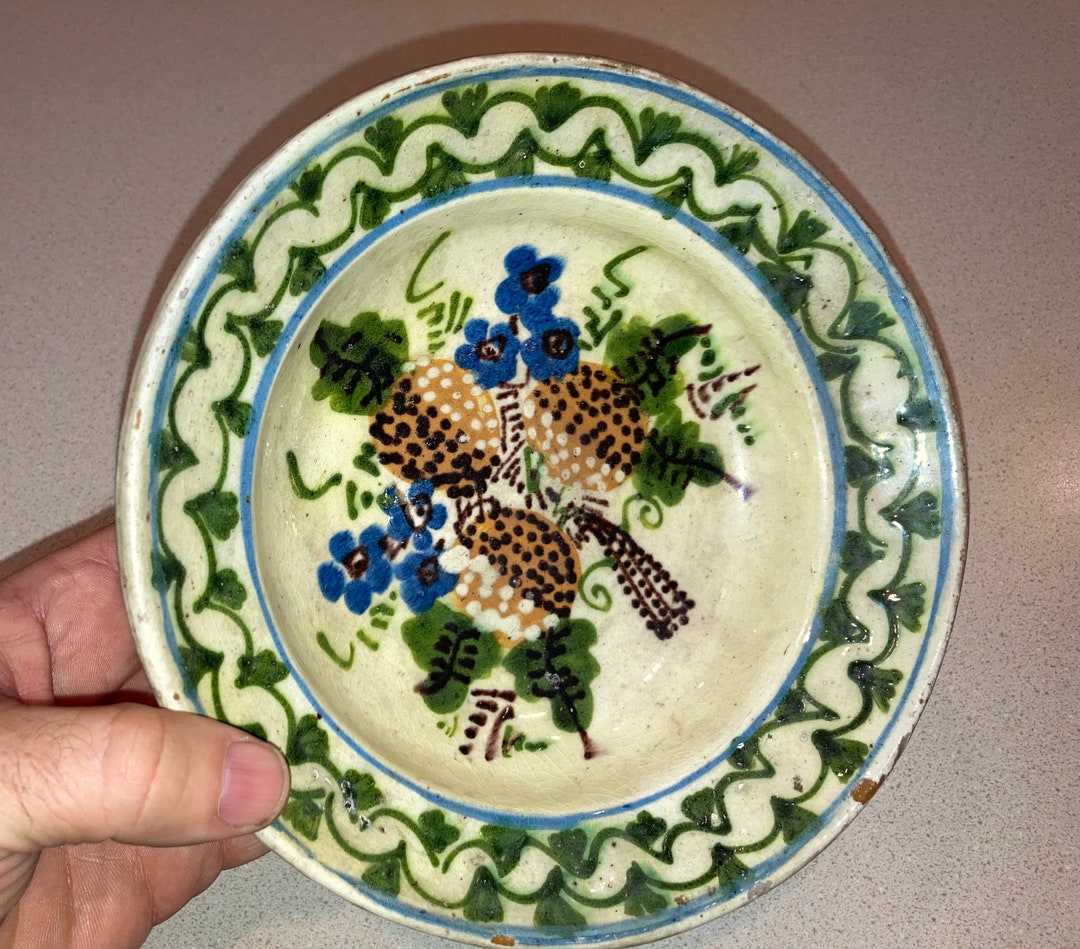 Antique Redware Pottery Bowl: Slip Decorated Folk Art Dish, Romanian ...