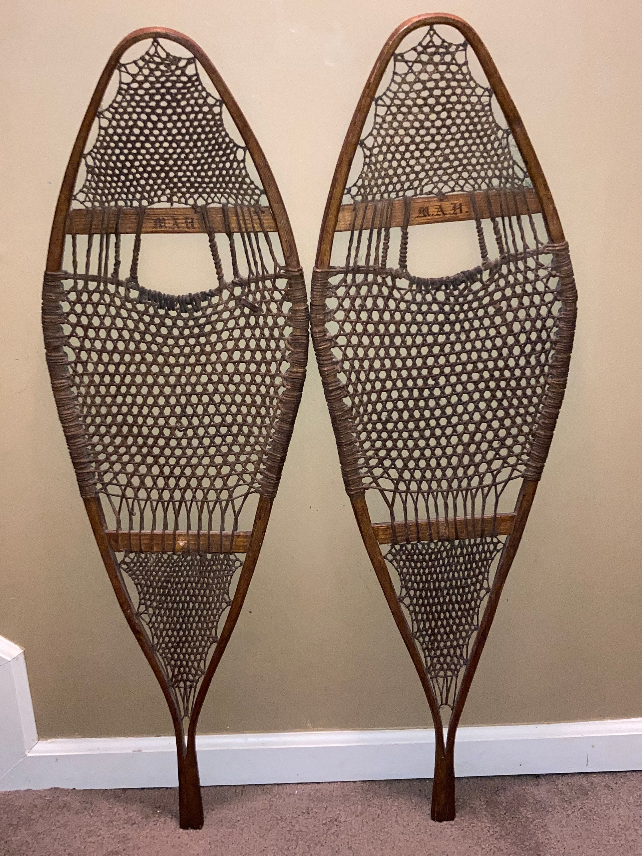 Authetic Antique Wooden Snowshoes with Rawhide Webbing in Excellent ...