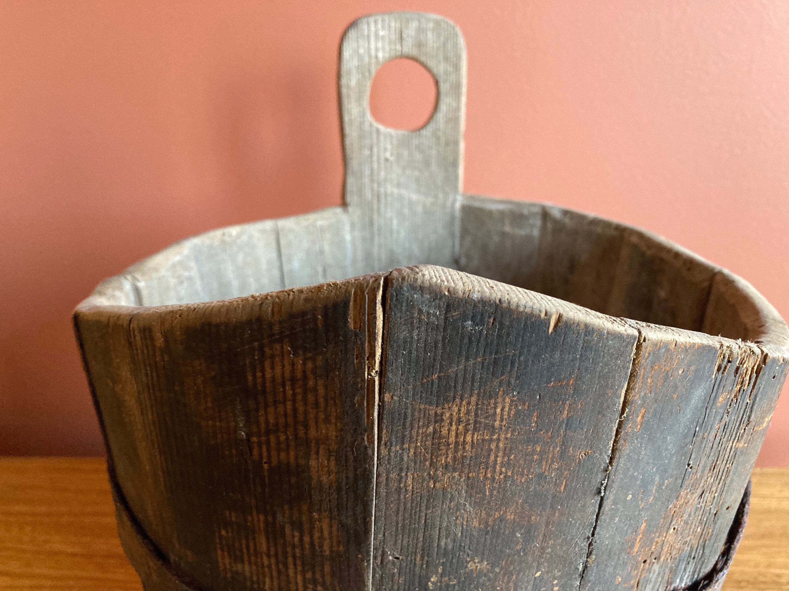 Antique Country Primitive Staved Wooden Piggin Bucket, Original Dark ...