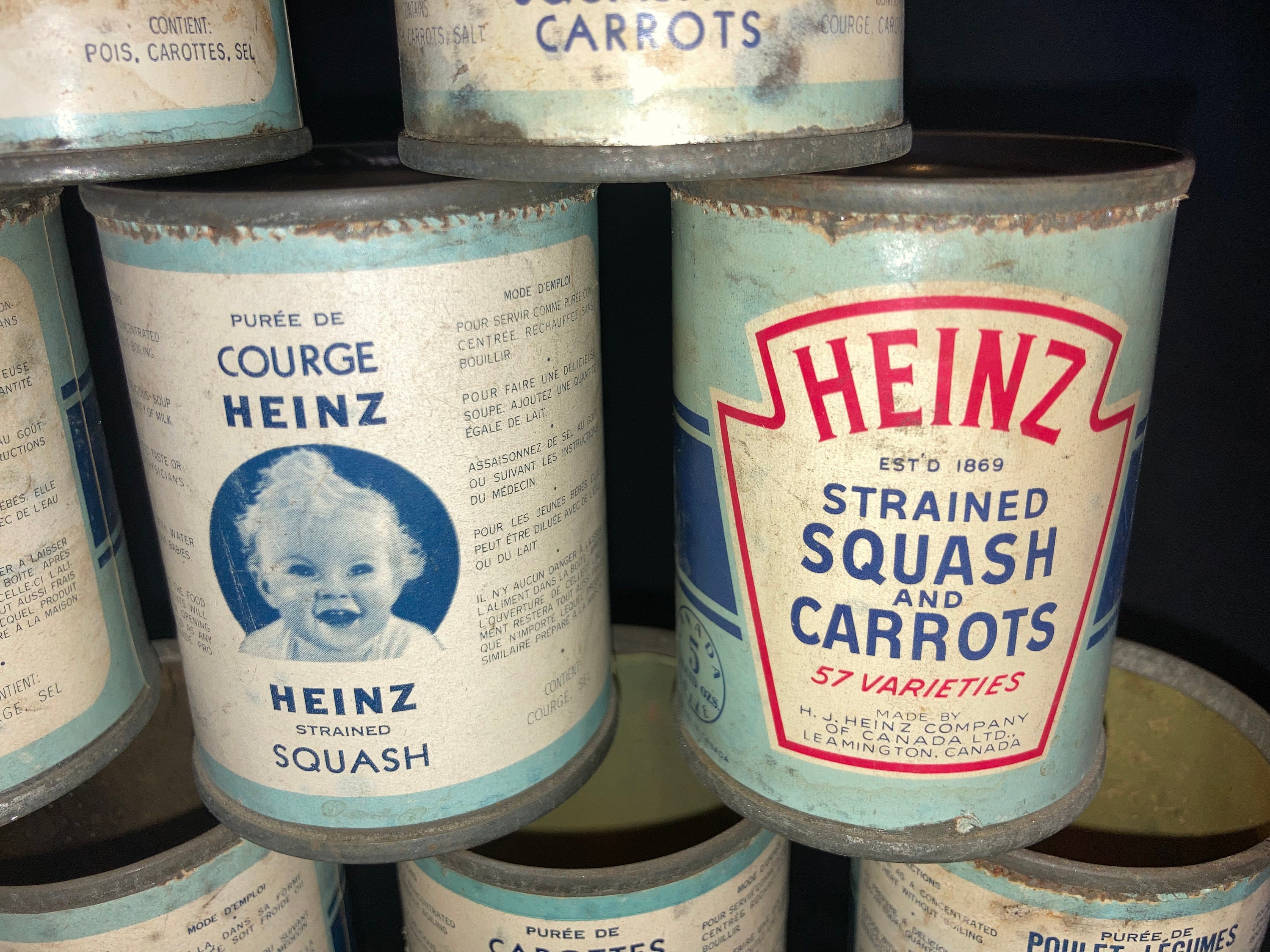 Vintage 1930s Heinz Baby Food Tin Cans With Paper Labels Original Vintage 1930s Heinz Baby Food Tin Cans With Paper Labels Original