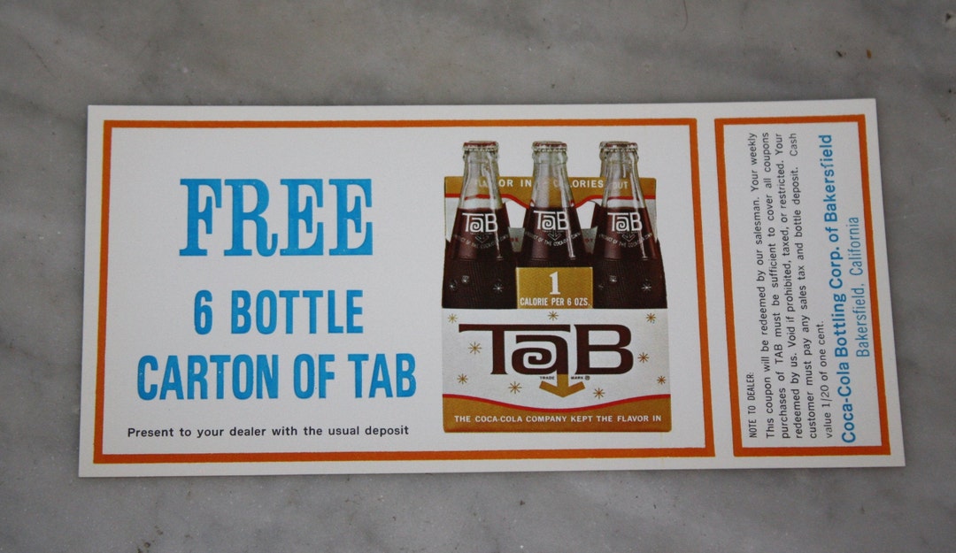 Vintage 1963 Tab Cola: Original Free 6 Pack Coupon - Etsy