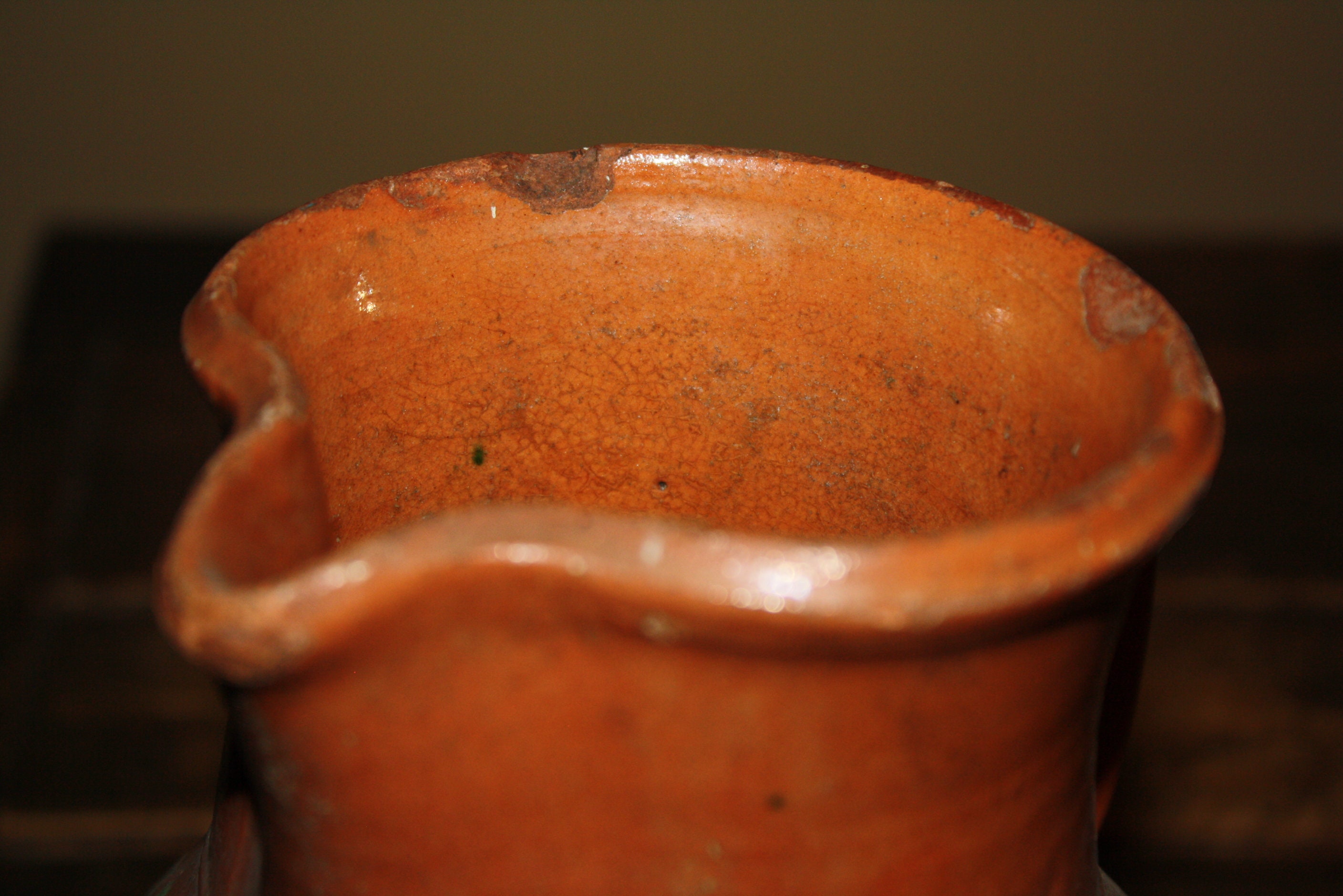 Antique Country Primitive Redware Pottery Pitcher; Slip Decorated, Lead ...