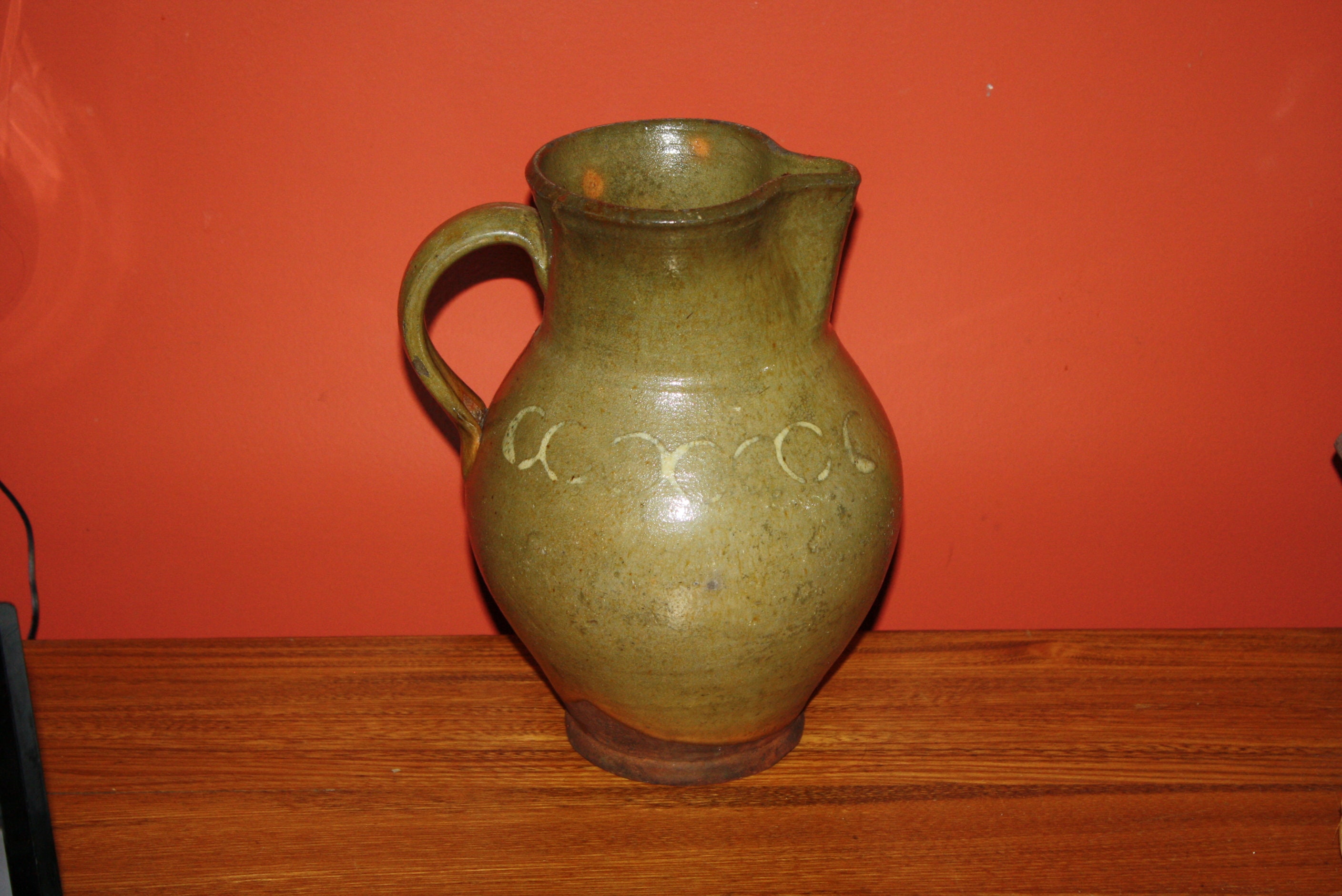 Antique Country Primitive Folk Pottery Mottled Redware Pitcher 19th ...