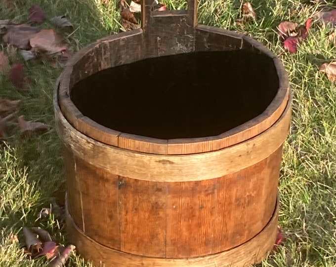 Antique Country Primitive Staved Wooden Piggin Bucket With Chestnut Lap ...