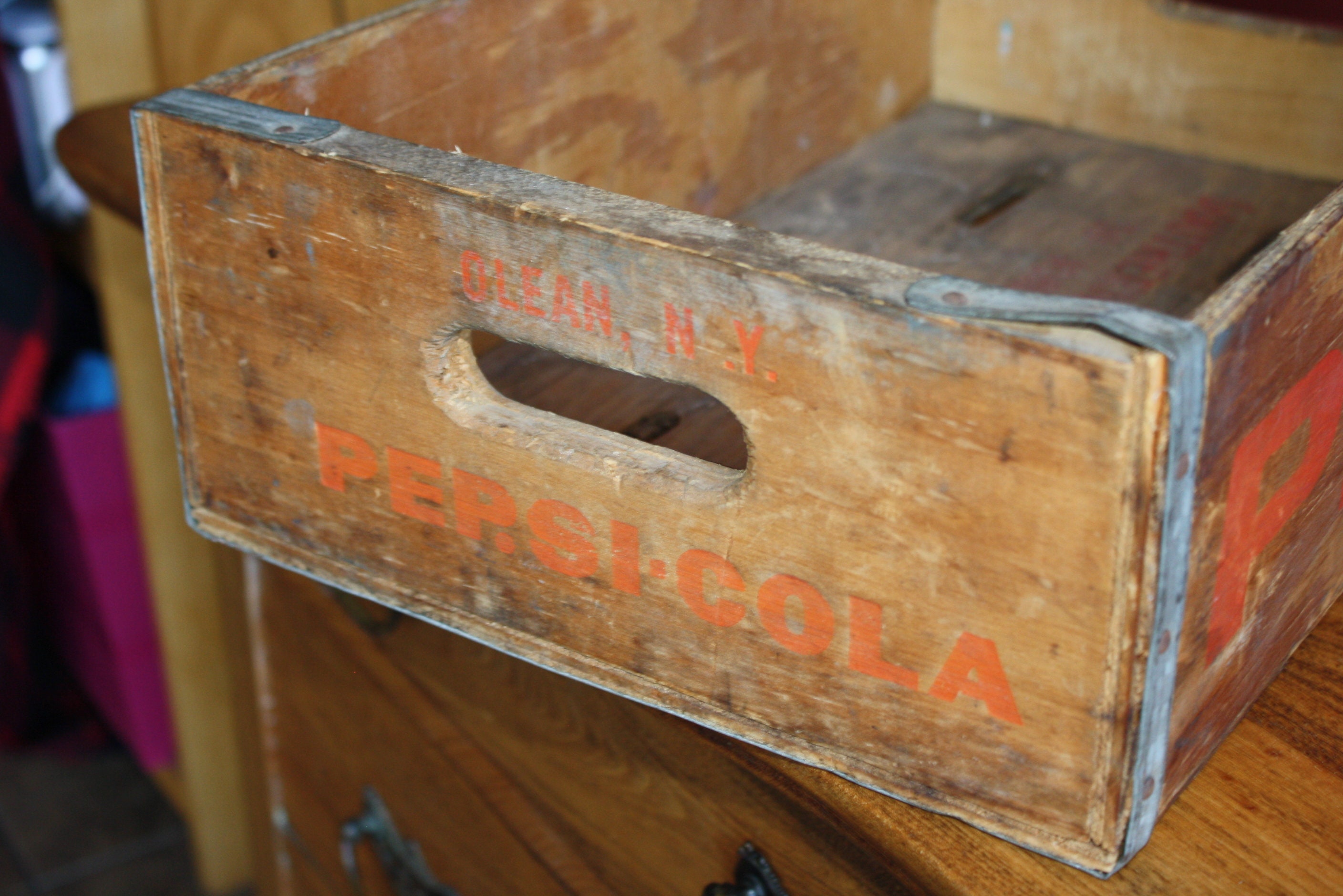 Antique Wooden Pepsi Cola Crate, Vintage Olean, NY Pepsi Bottle Carrier
