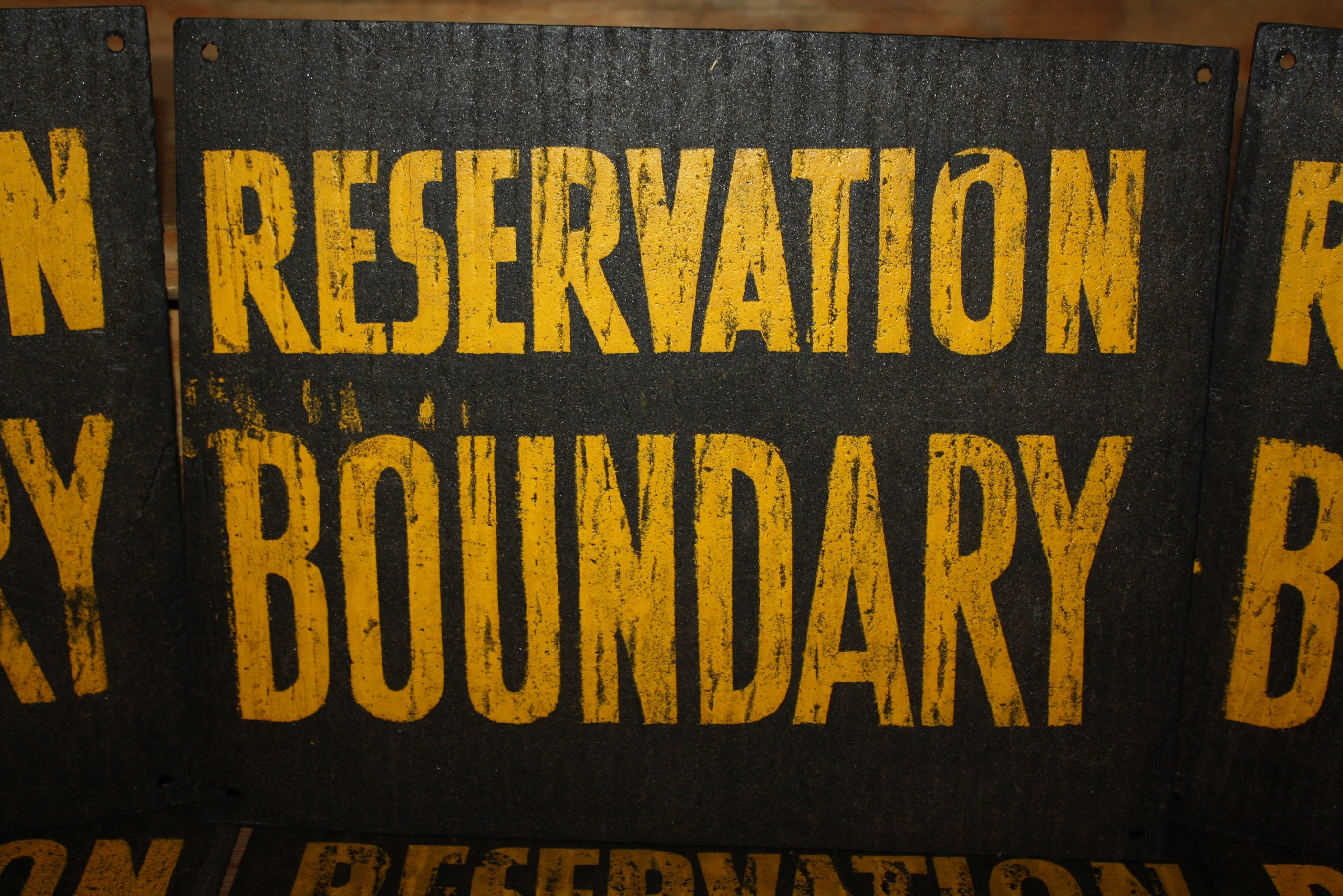 Vintage Sign: RESERVATION BOUNDARY; Military Installation, Native ...