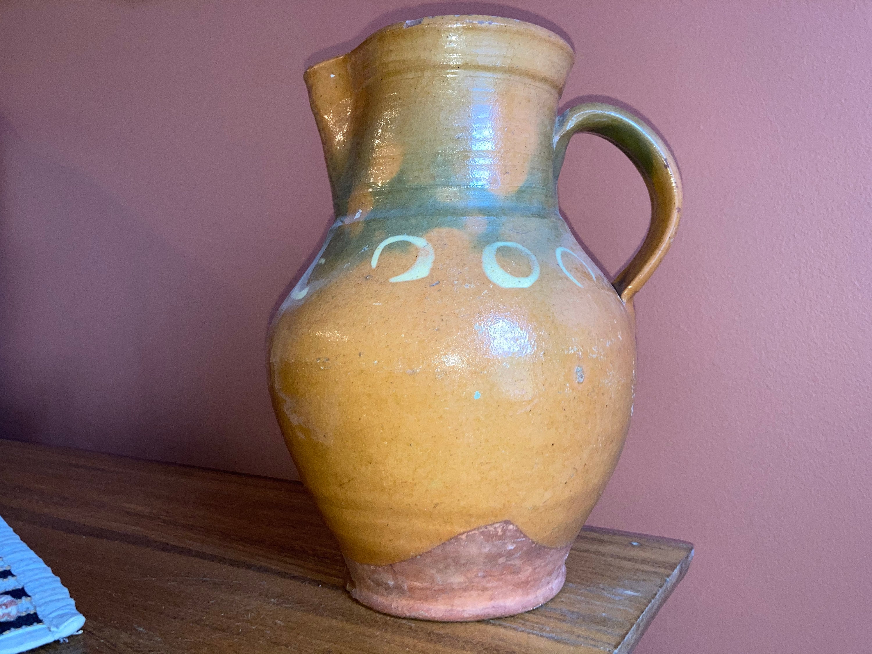 Antique Country Primitive Redware Folk Pottery Pitcher; 19th Century ...