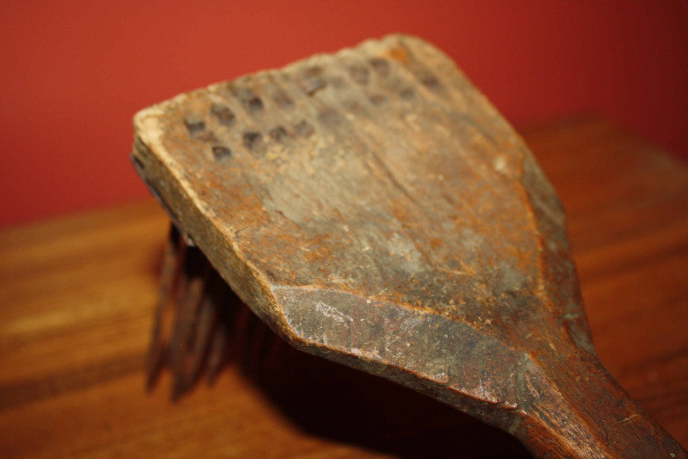 Antique Carved Wooden Flax Carding Comb, Hetchel