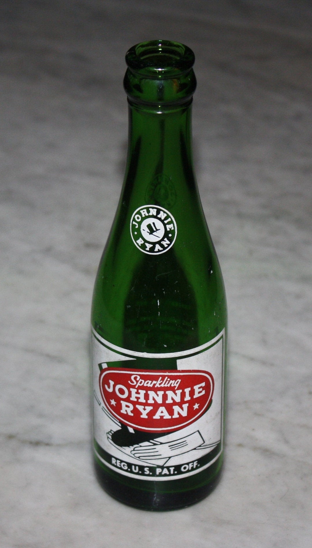 Vintage Johnnie Ryan Soda Pop Bottle; Green Glass, Painted Label - Etsy