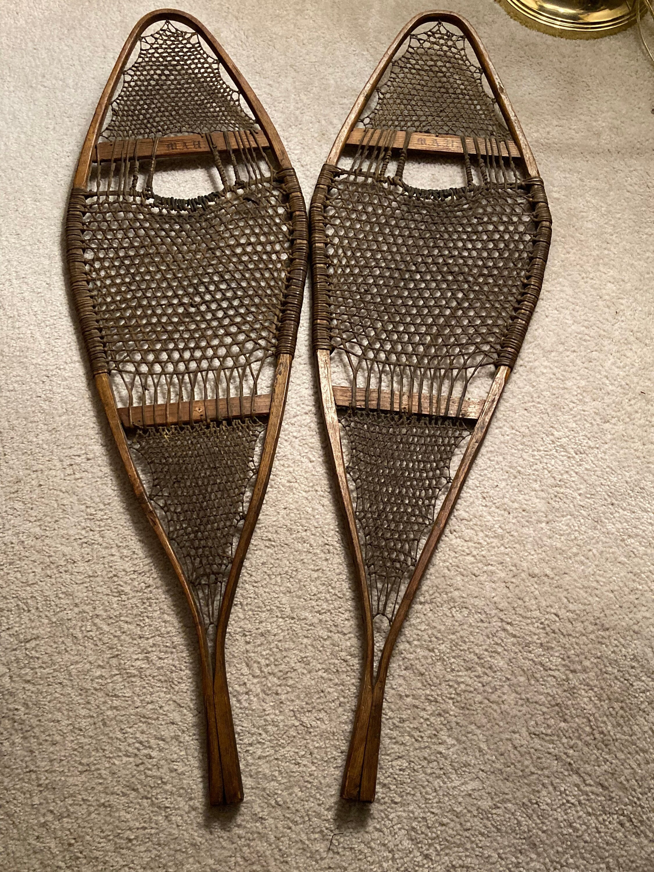 Authetic Antique Wooden Snowshoes with Rawhide Webbing in Excellent ...