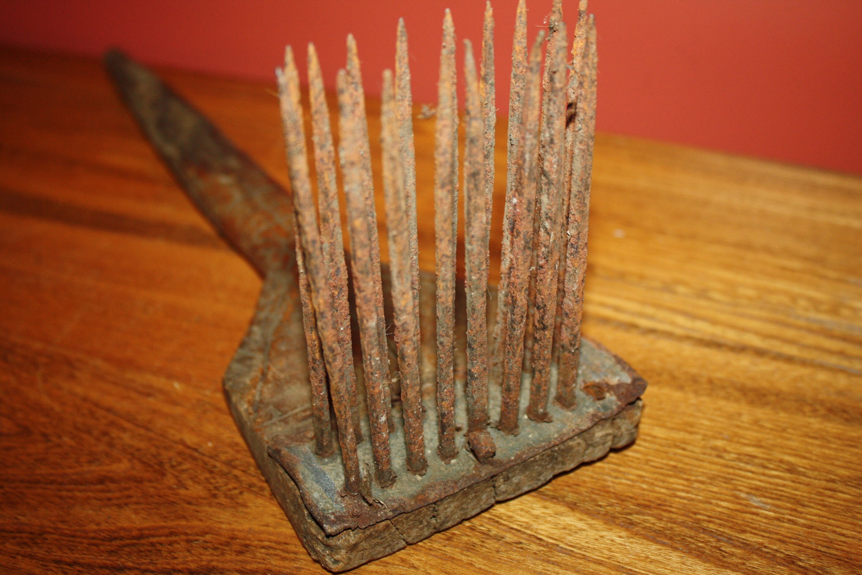 Antique Carved Wooden Flax Carding Comb, Hetchel