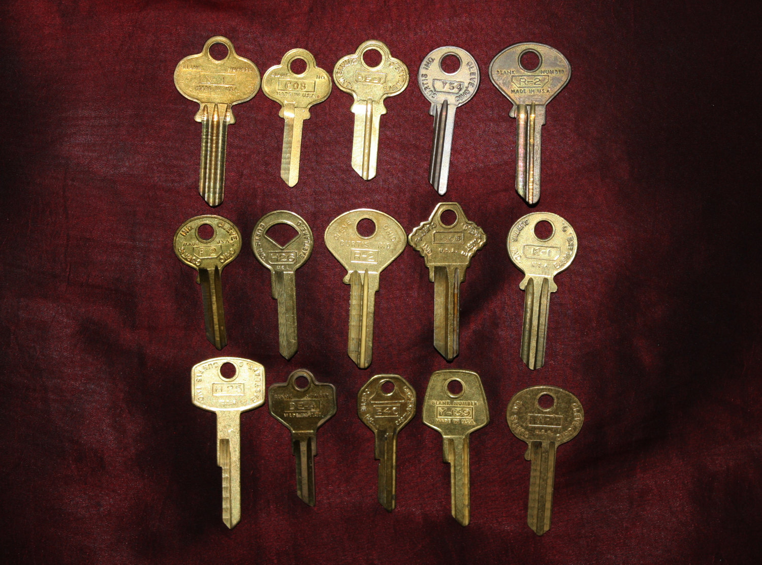 Lot of 15 Vintage NOS 1950s & 60s Uncut Brass Keys; Curtis Industries ...