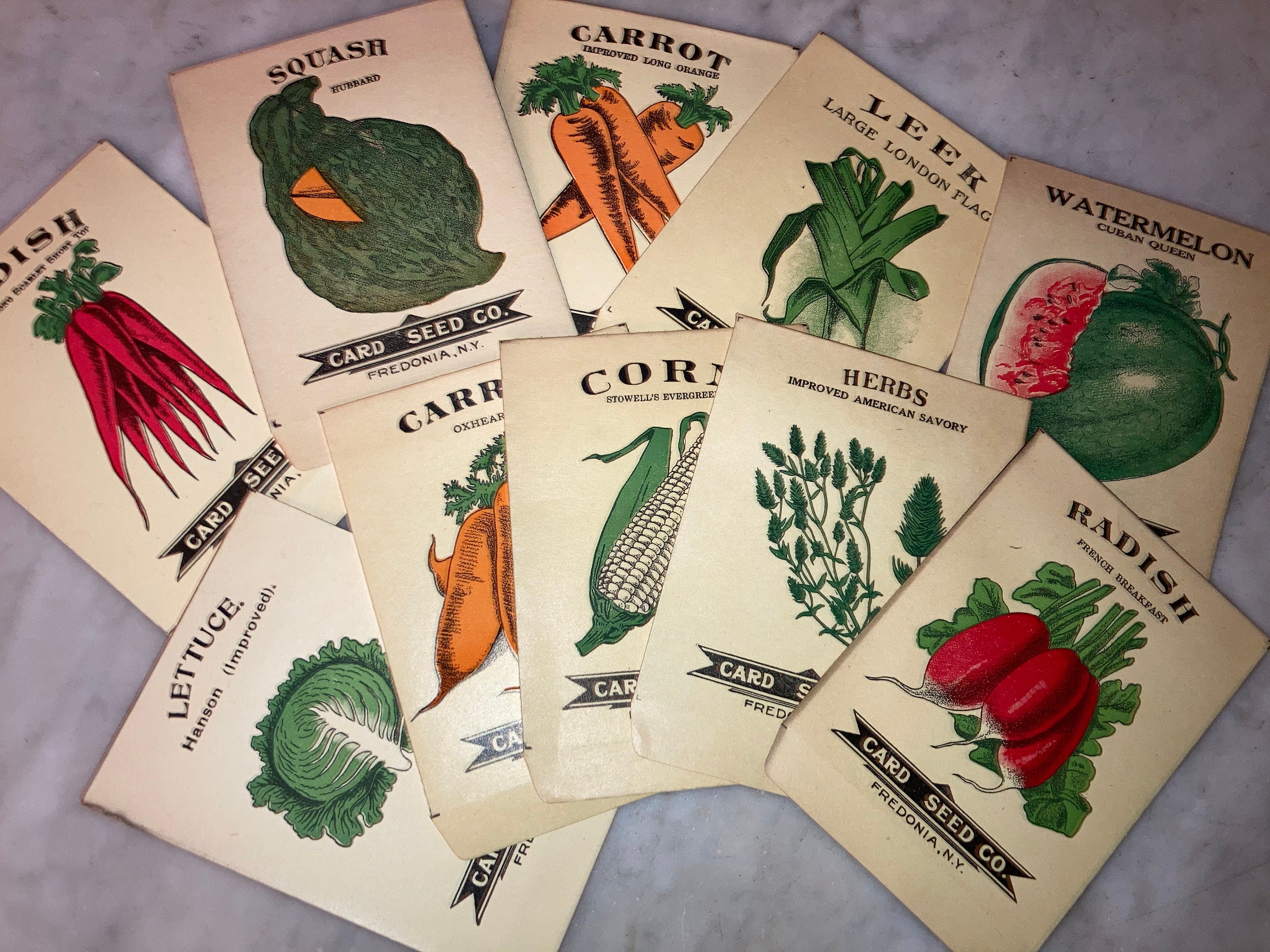 10 Different Vintage 1920s Lithograph Vegetable Seed Packets; Card Seed ...