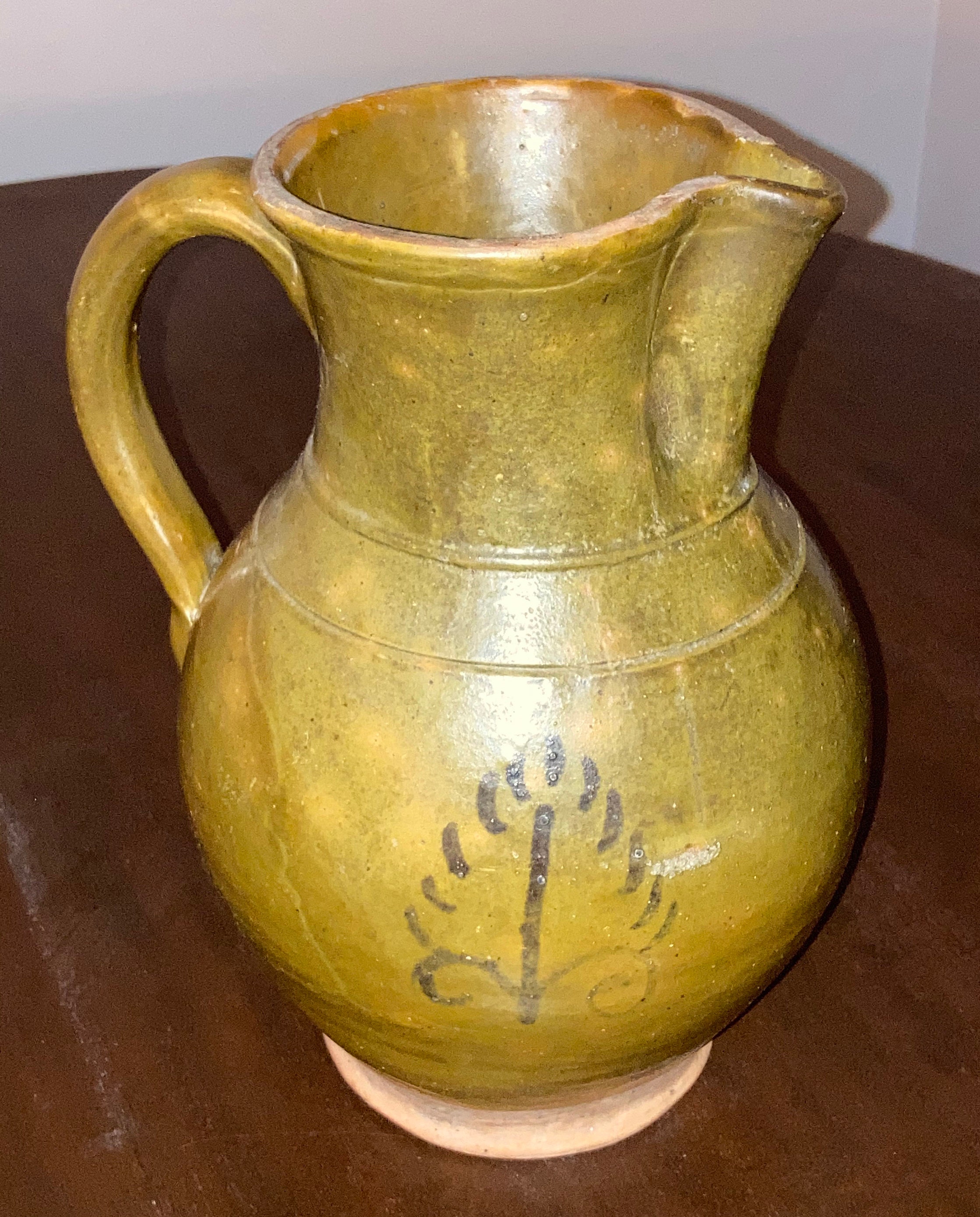 Antique Country Primitive Folk Pottery Mottled Redware Pitcher, 19th ...
