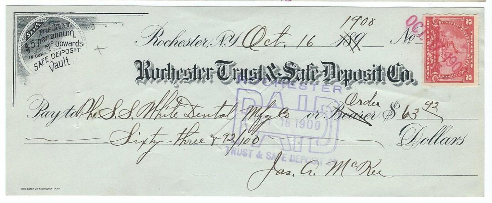 3 Antique Canceled Bank Checks From Rochester Trust & Safe - Etsy