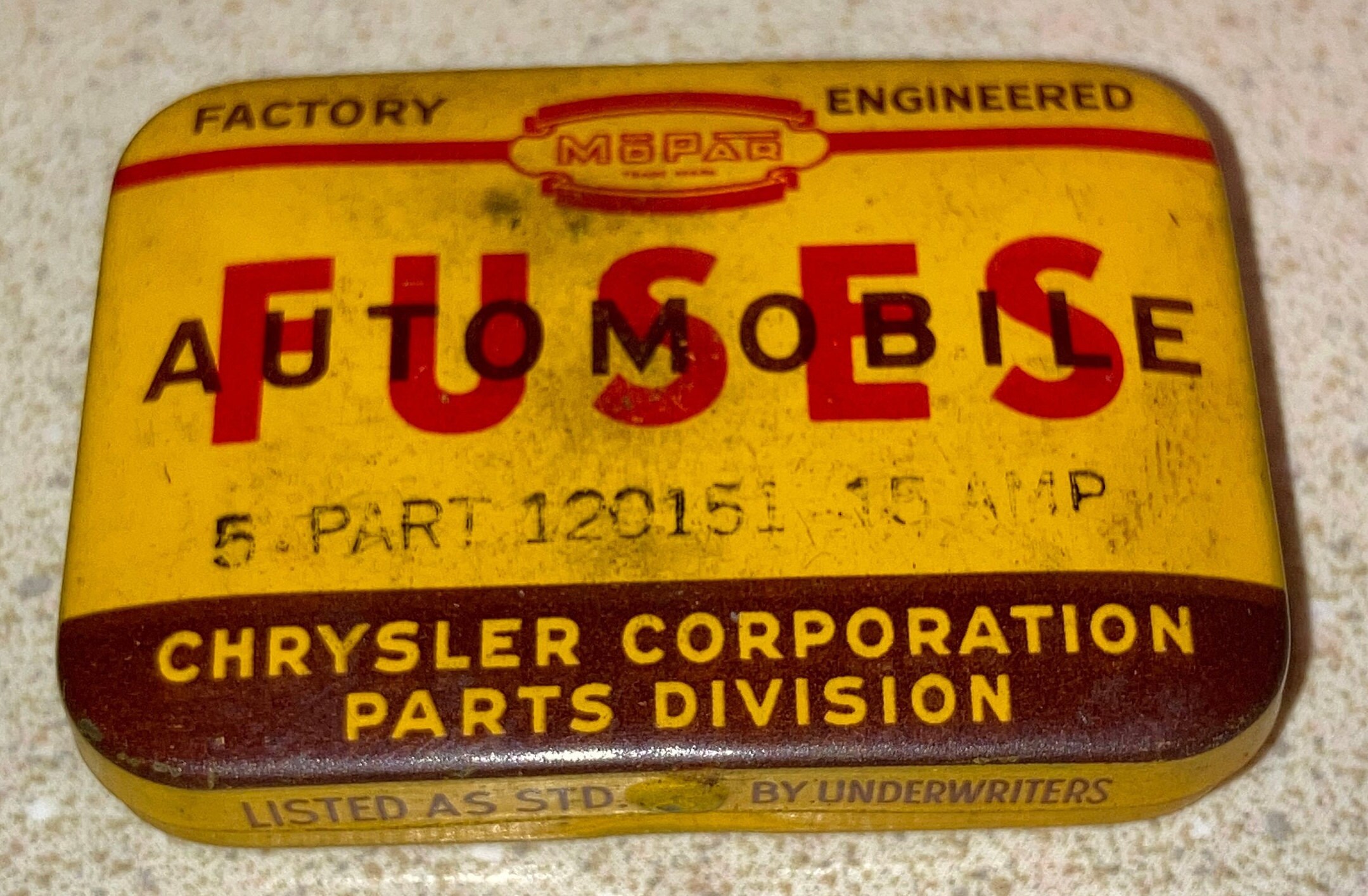 Vintage MOPAR Automobile Fuses Tin; Original Chrysler Corporation Parts