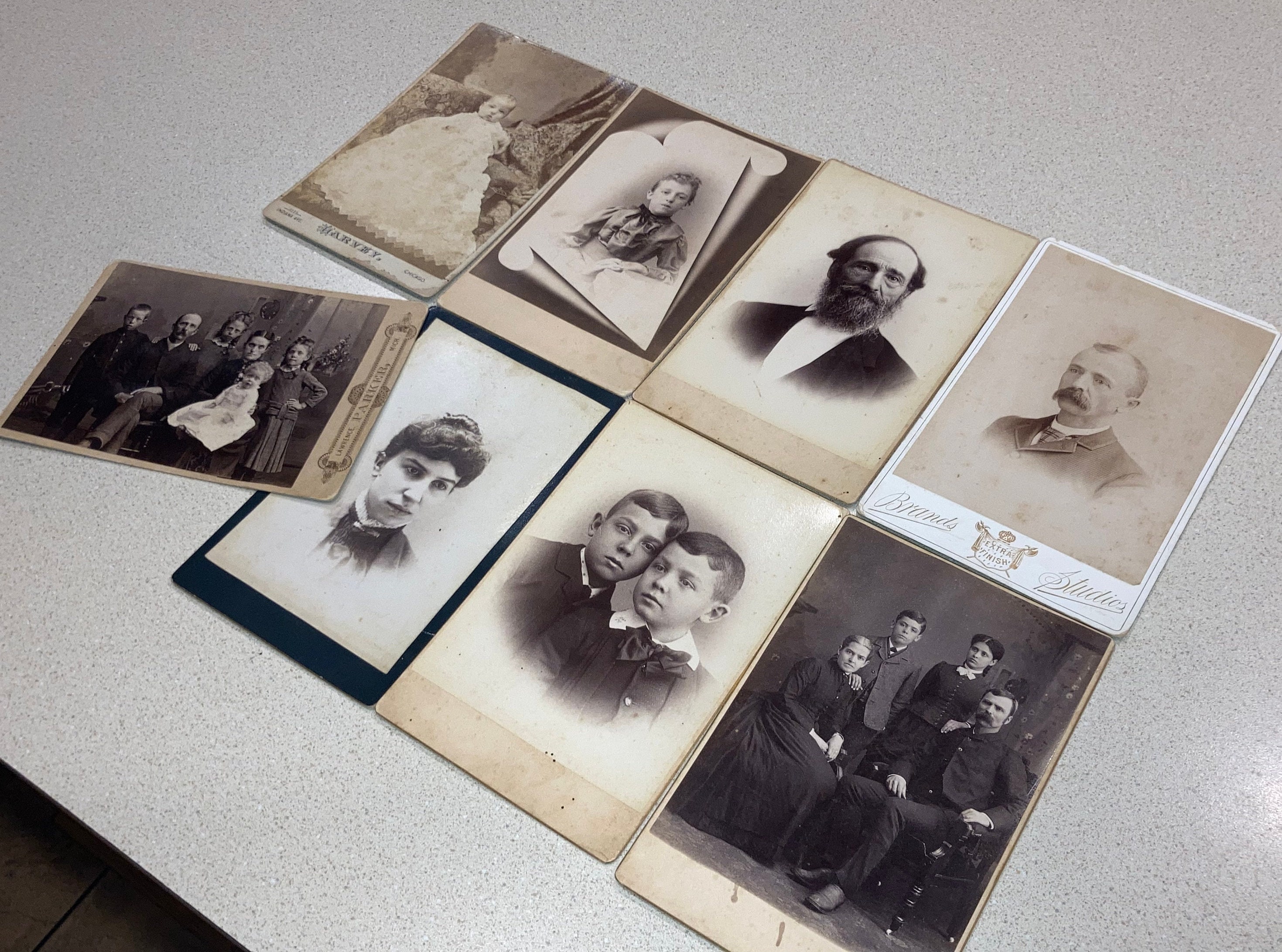 Group of 8 different Victorian Cabinet Cards; 19th Century Photographs