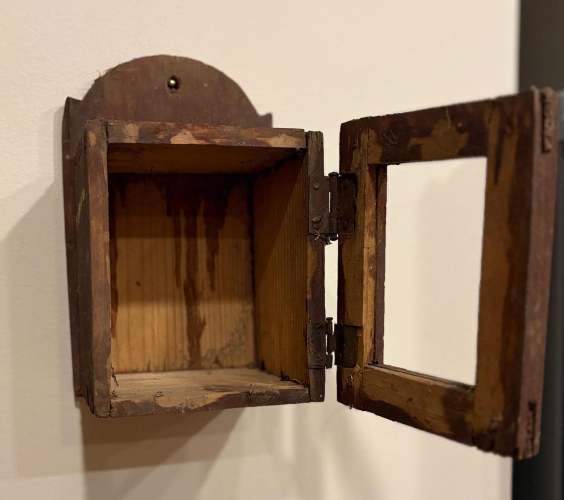 Antique Country Primitive Wooden Clock Box With Old Paint; Hanging Wall ...