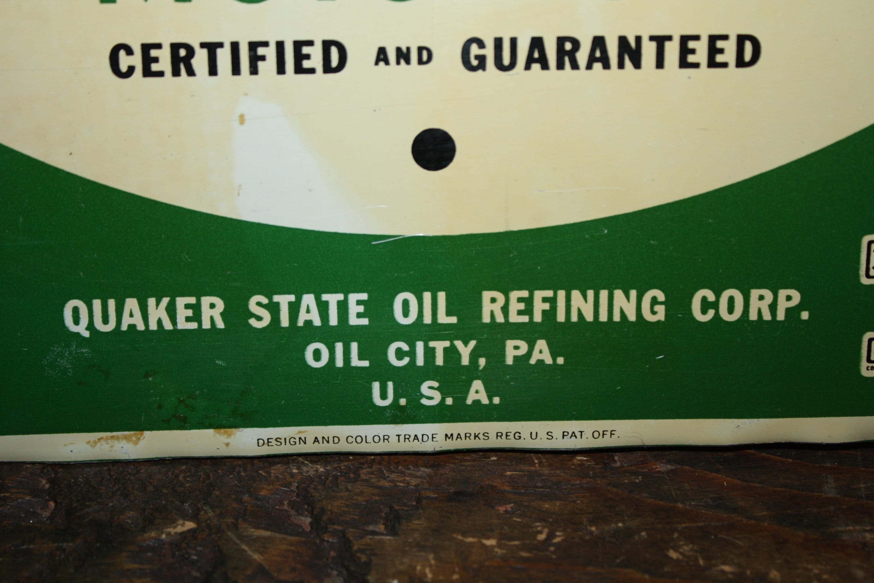 Vintage 1950s Quaker State Motor Oil Unrolled Tin Can Sign