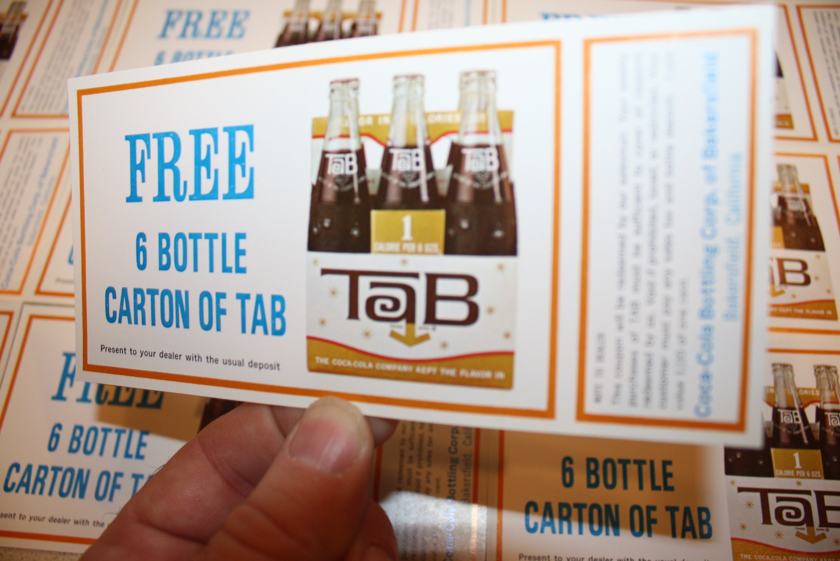 Vintage 1963 Tab Cola: Original Free 6 Pack Coupon