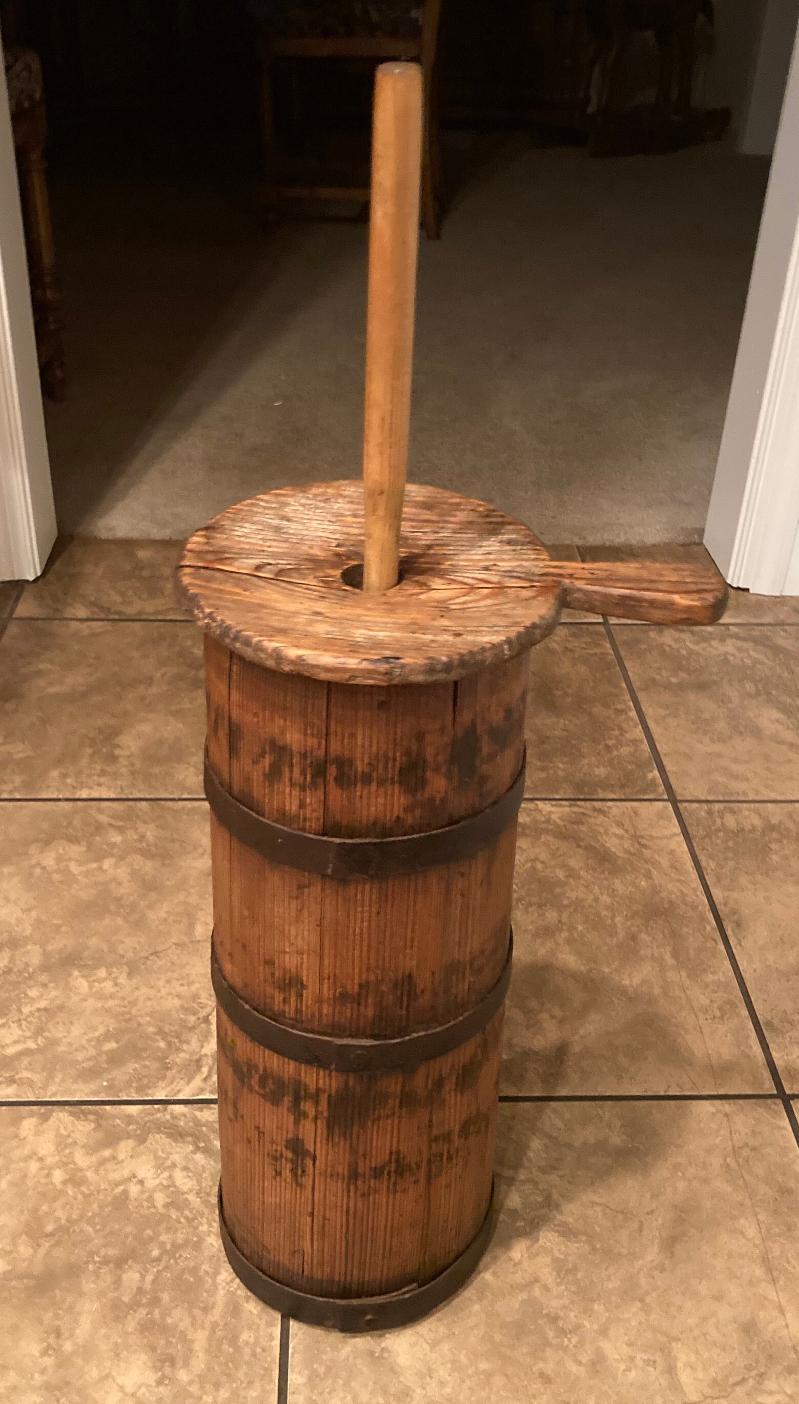 Antique Primitive Staved Wooden Butter Churn, 19th Century Rustic ...