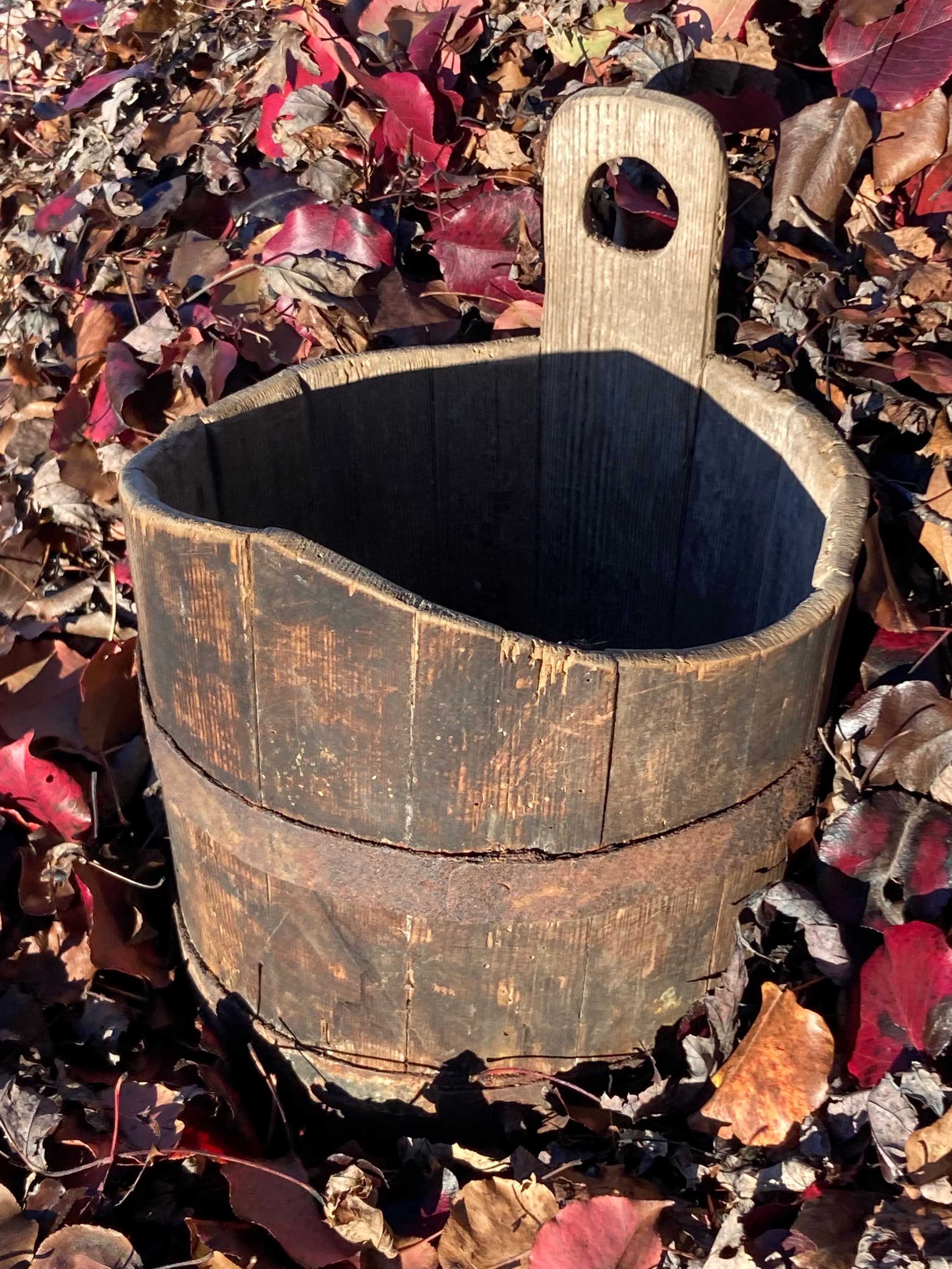 Antique Country Primitive Staved Wooden Piggin Bucket, Original Dark ...
