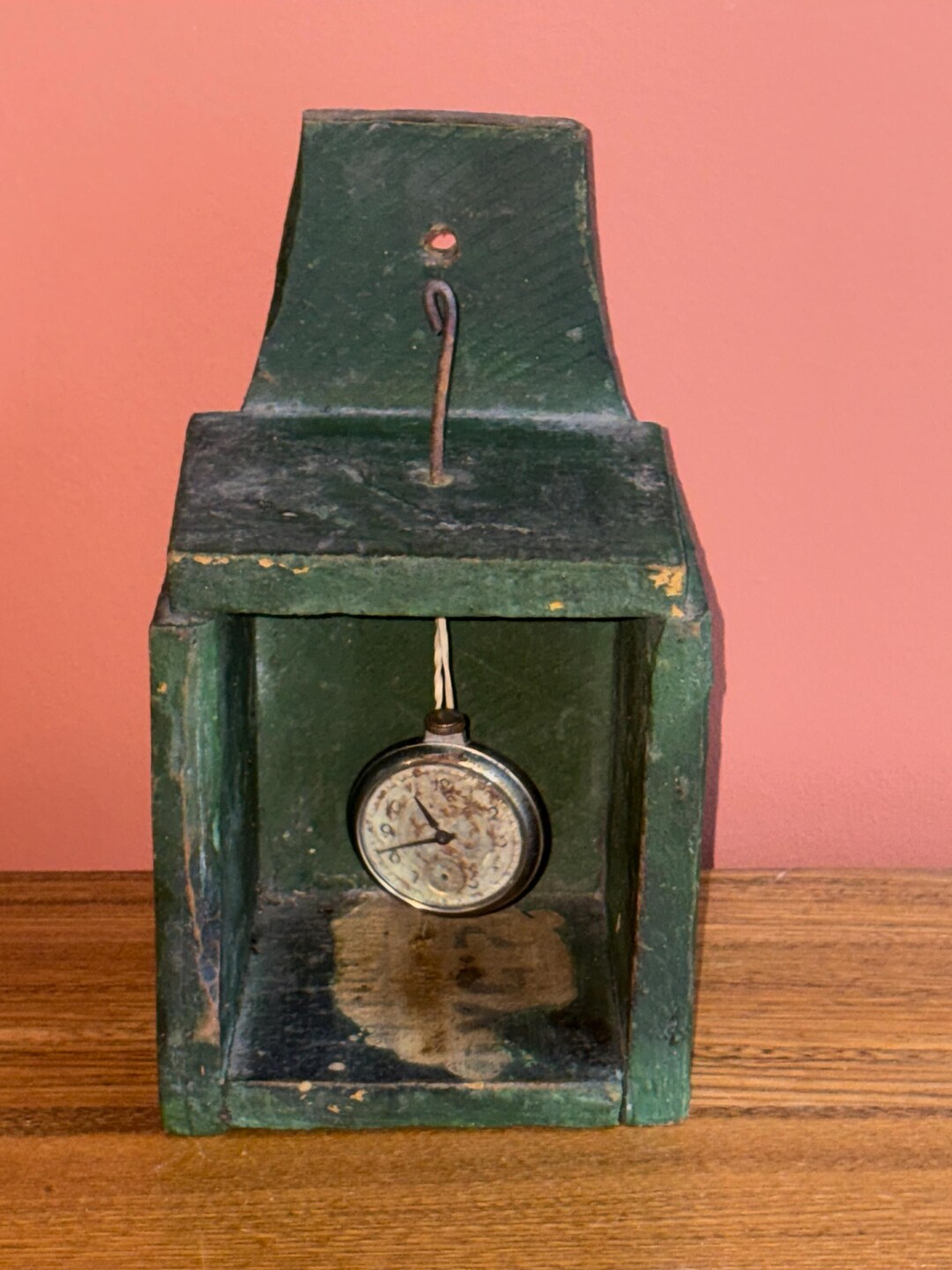 Charming Antique Primitive Wooden Clock Box in Old Green Paint. as ...