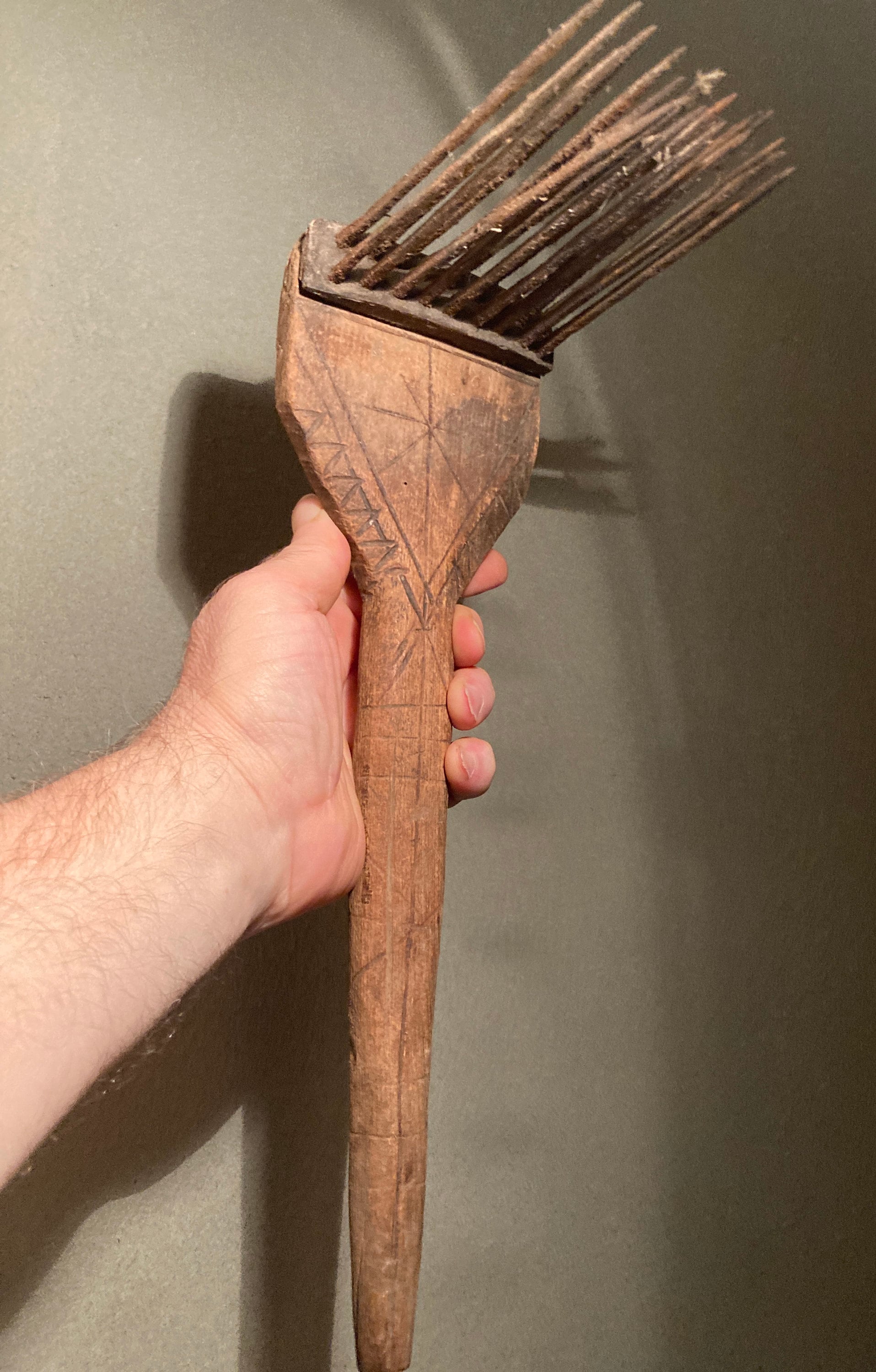 Antique Carved Wooden Flax Wool Carding Comb; Heckle, Hetchel ...