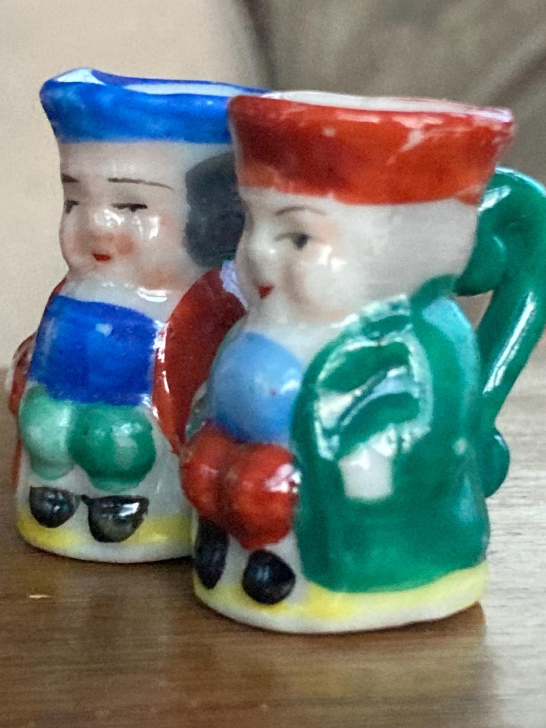 Pair of Antique Miniature Hand-painted Glazed Ceramic TOBY MUGS; Pre ...