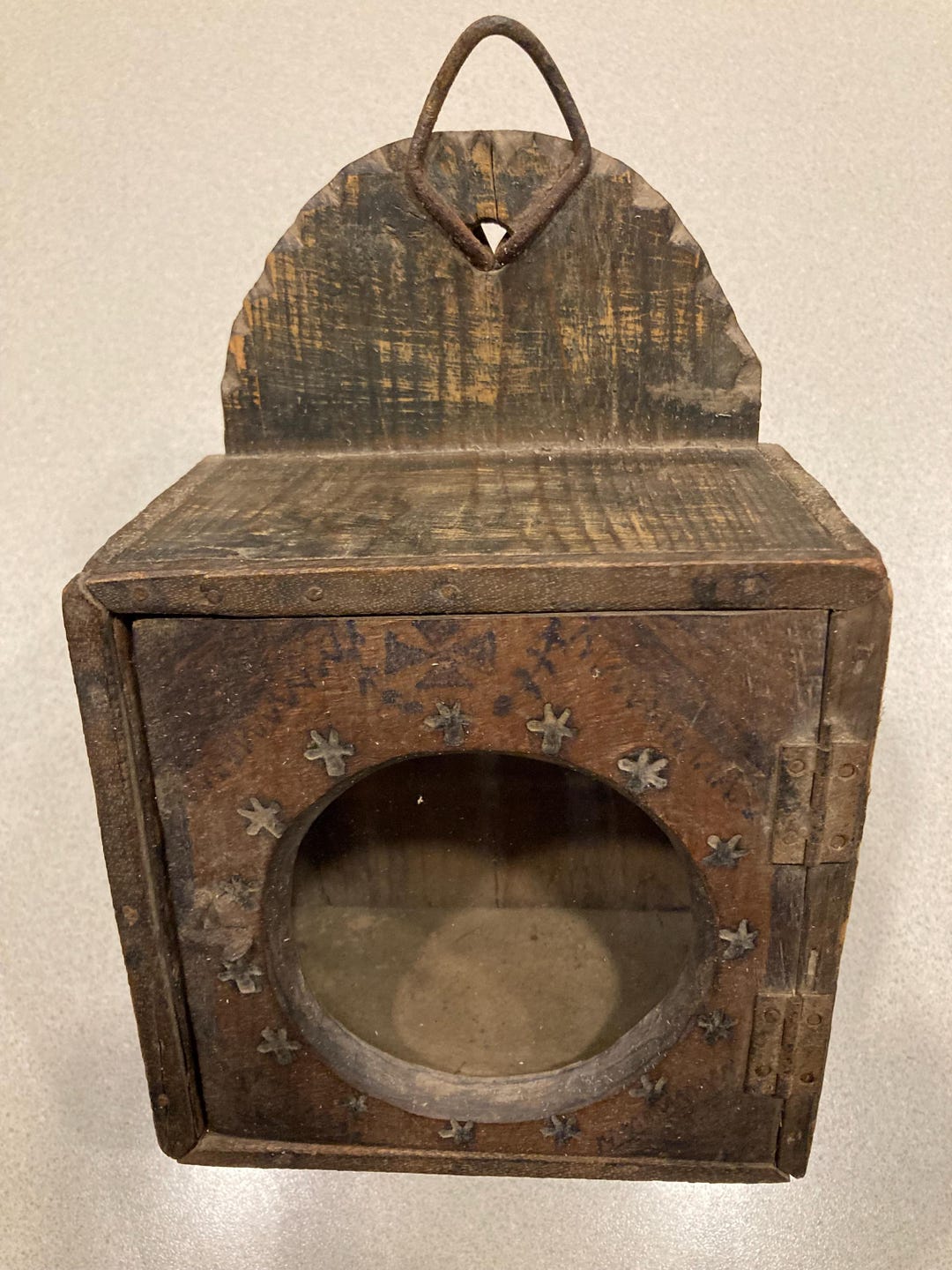 Antique Primitive Wooden Clock Box in Old Green Paint With Carved ...