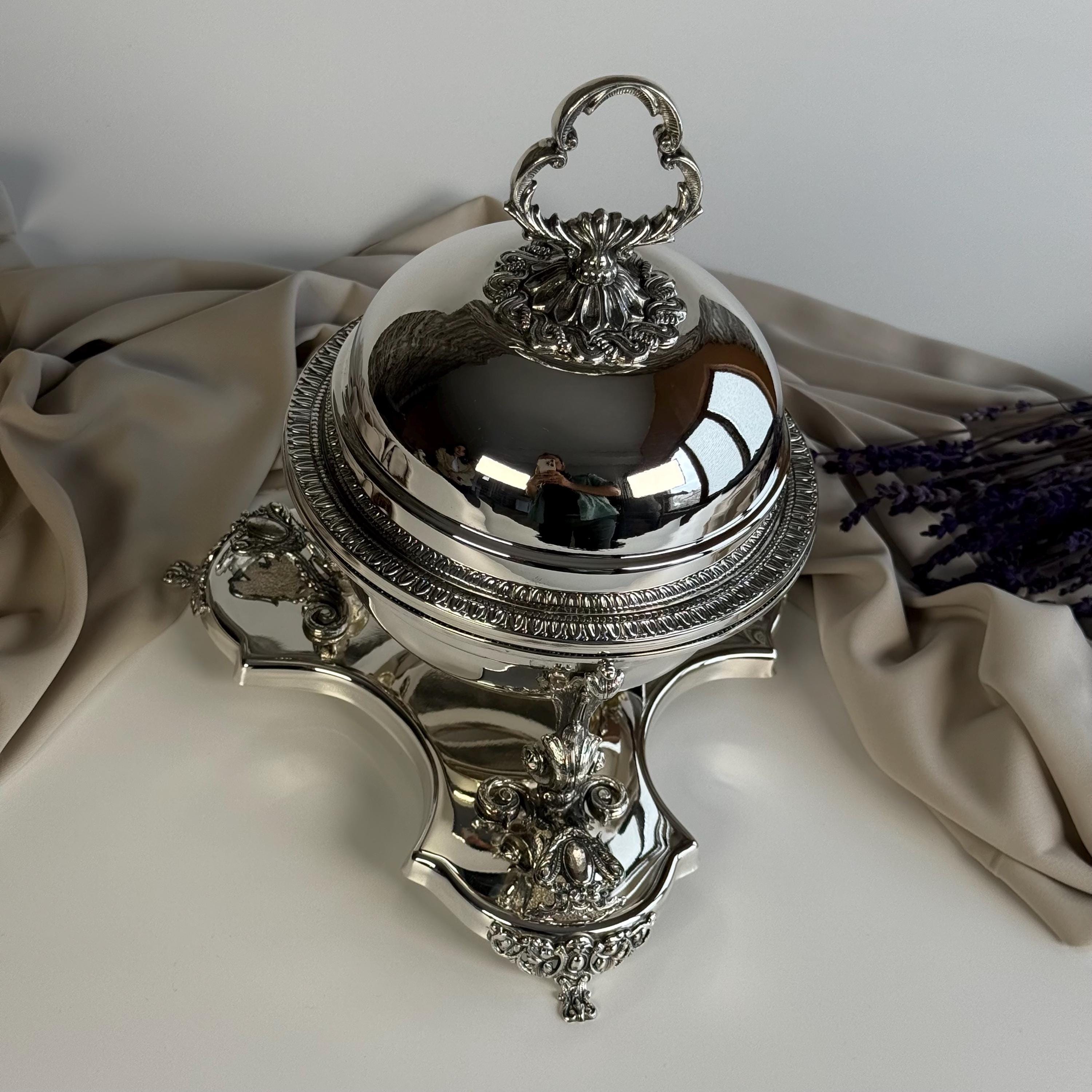 Silver Plated Caviar Server Elegant Appetizer Stand With Lidded Bowls ...
