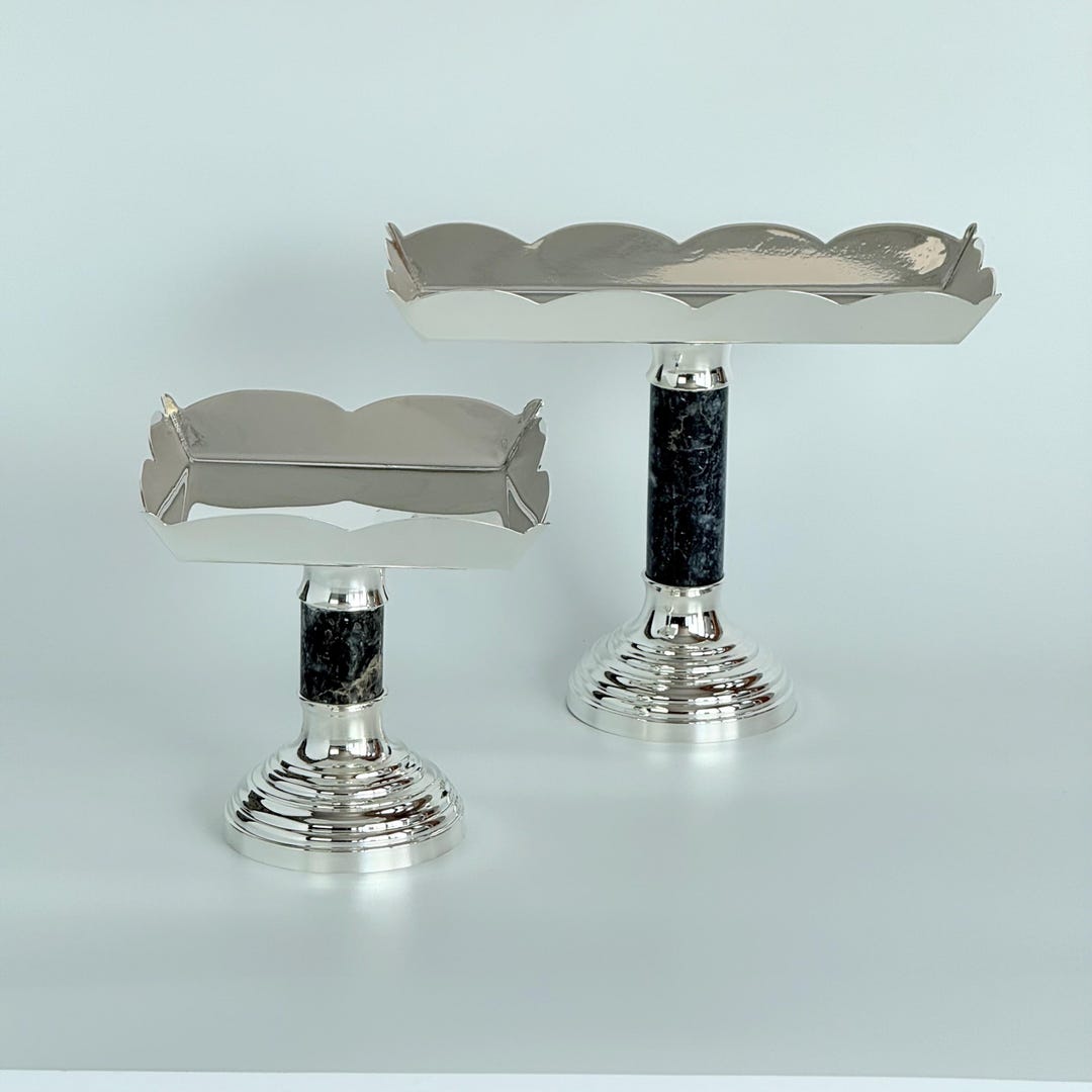 Silver Marble Cake Stand: Handmade Brass Dessert Display - Etsy