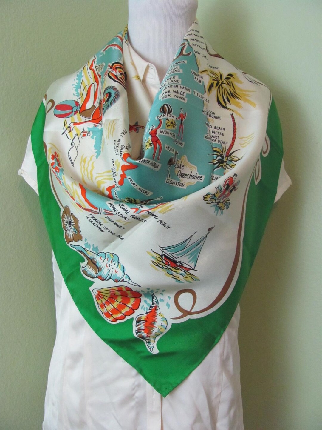 Wow! J Crew // FLORIDA State Map Souvenir Soft Silk Scarf - 32" Square ...