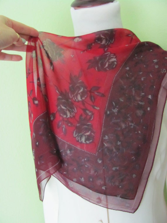 Halston // Beautiful Dark Red Burgundy Sheer Silk Sca… - Gem