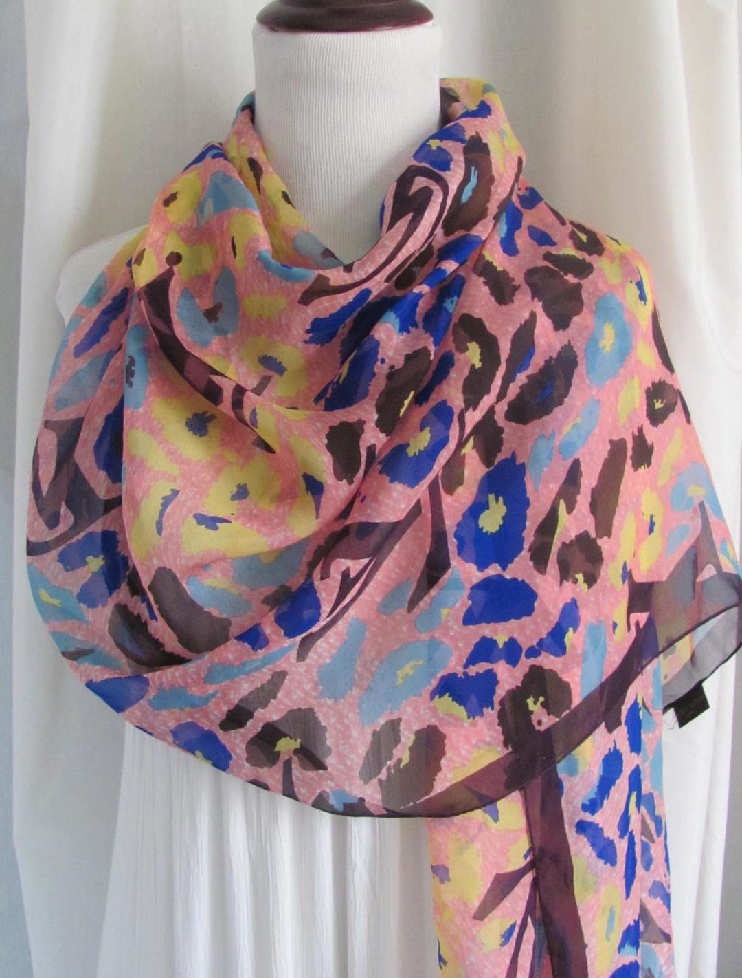 LV Louis Vuitton // Large Colorful Black Sheer Silk Shawl Scarf // 26 X ...