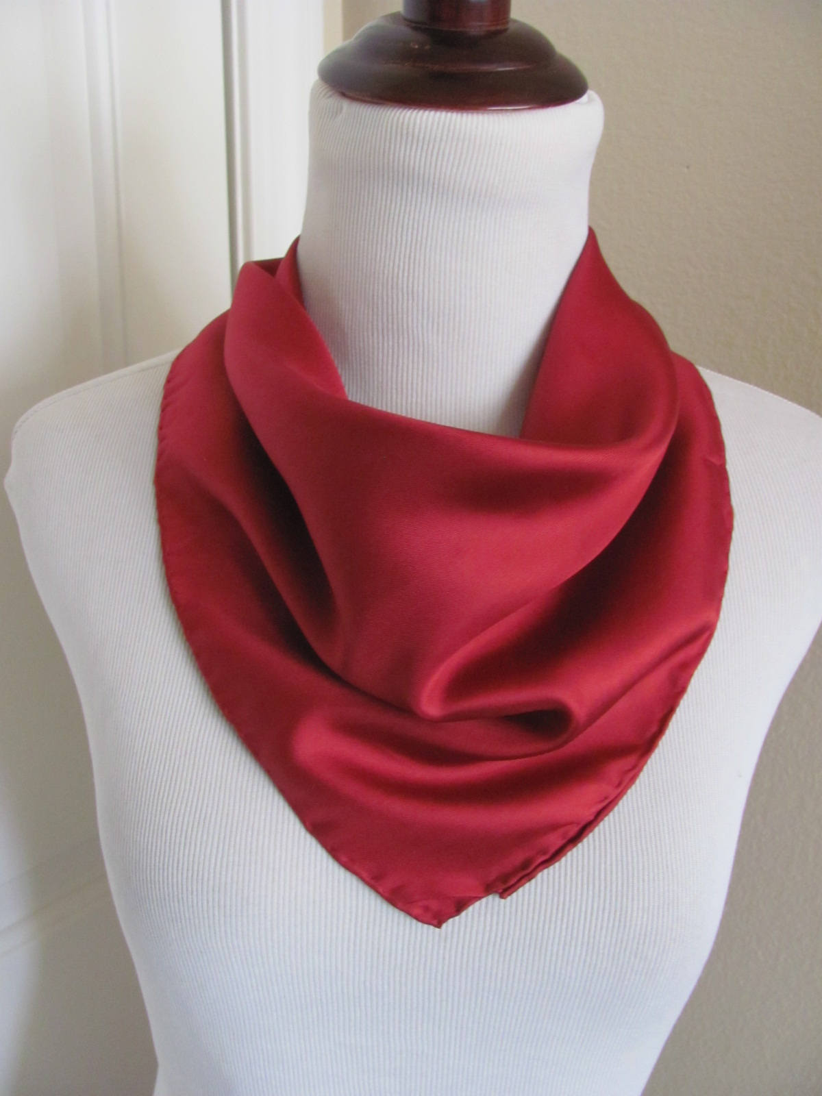 Beautiful Vintage Small Solid Wine Red Silk Pocket Mini Scarf - 16 ...