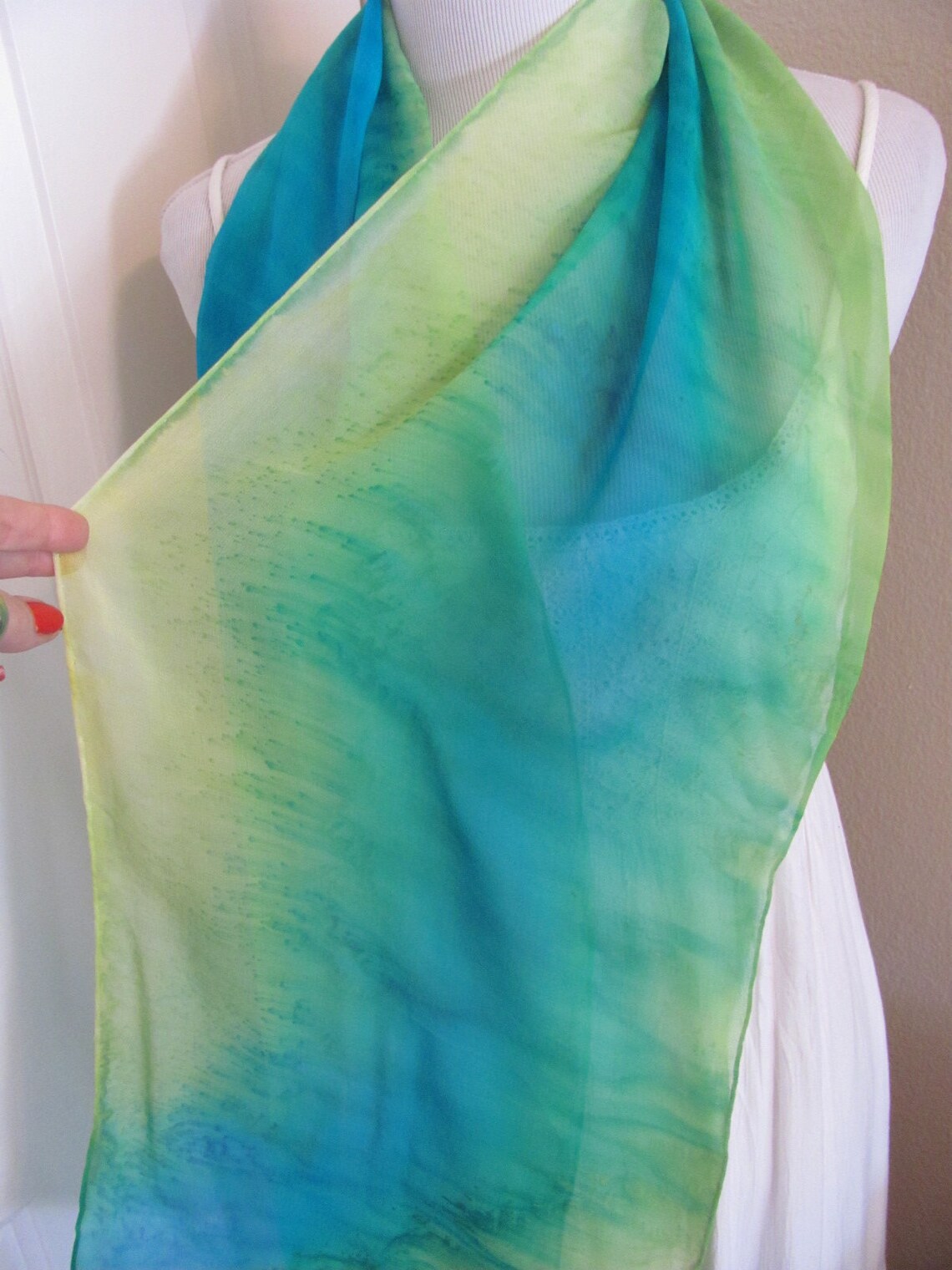 Joy // Lovely Yellow Green Handmade Hand Dyed Silk Scarf // 13" X 62 ...