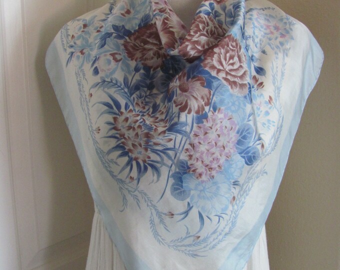Lovely Pale Blue Floral Silk Scarf // 28 Inch 70cm - Etsy