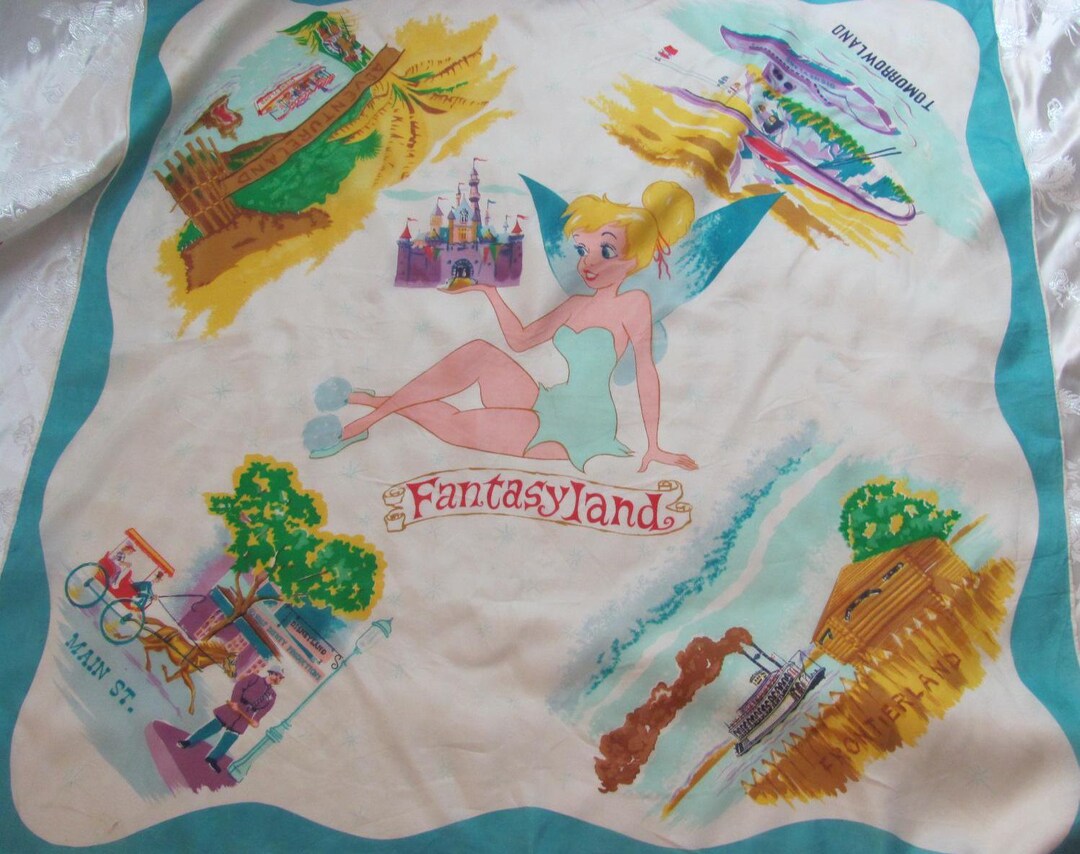 Vintage Tinkerbell Disneyland Souvenir Rayon Scarf // 30" Inch 76cm ...