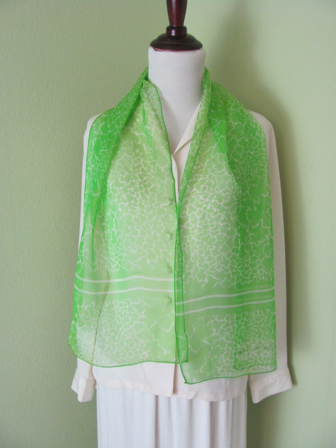 Diane Von Furstenburg // Lovely Green Sheer Silk Blend Scarf // 13" X ...