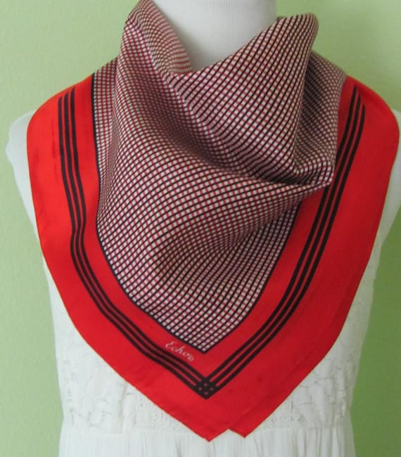 ECHO // Beautiful Red Plaid Silk Scarf // 23" Iinch 5… - Gem