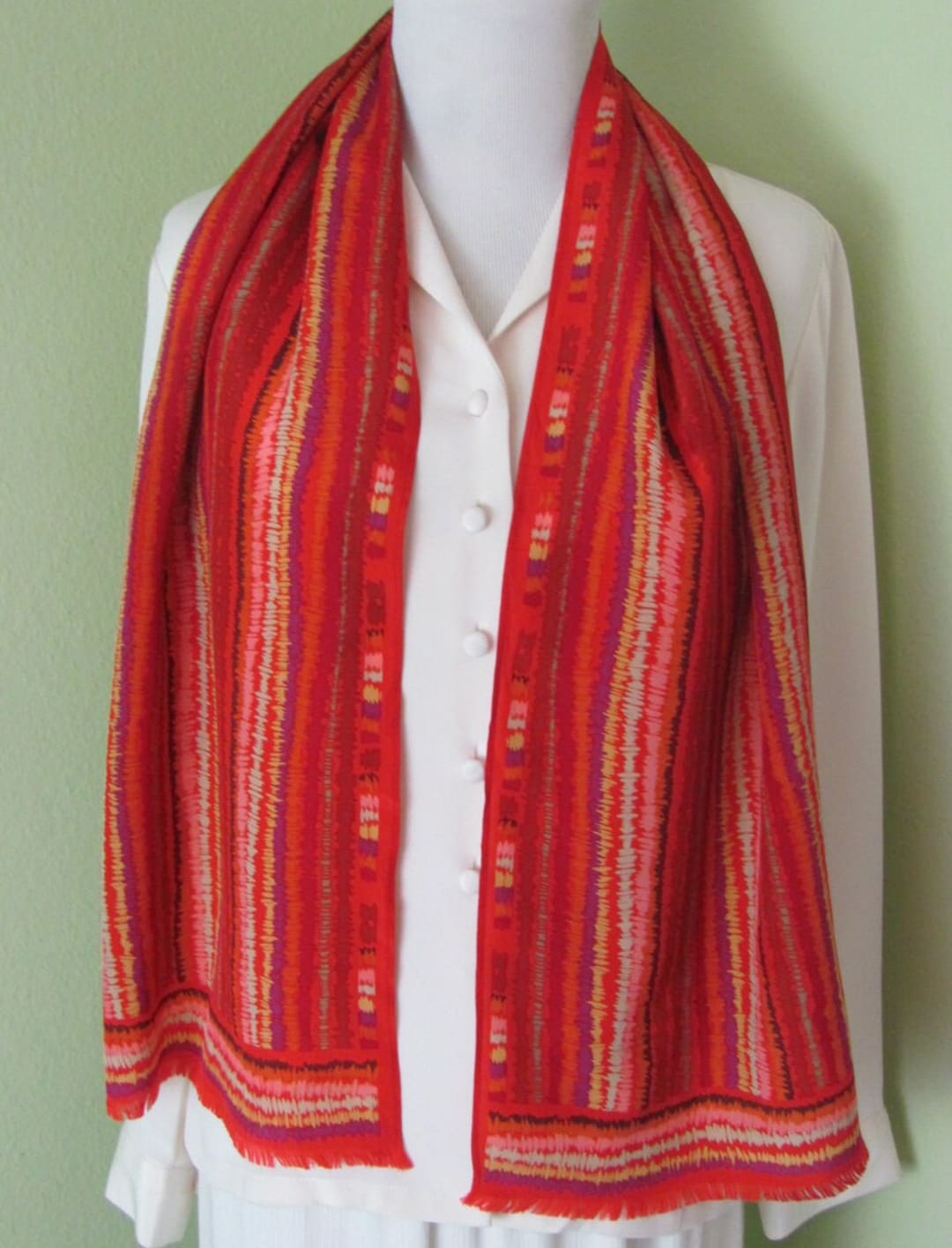 ECHO // Lovely Red Orange Colorful Soft Silk Scarf // 12" X 52" Long ...