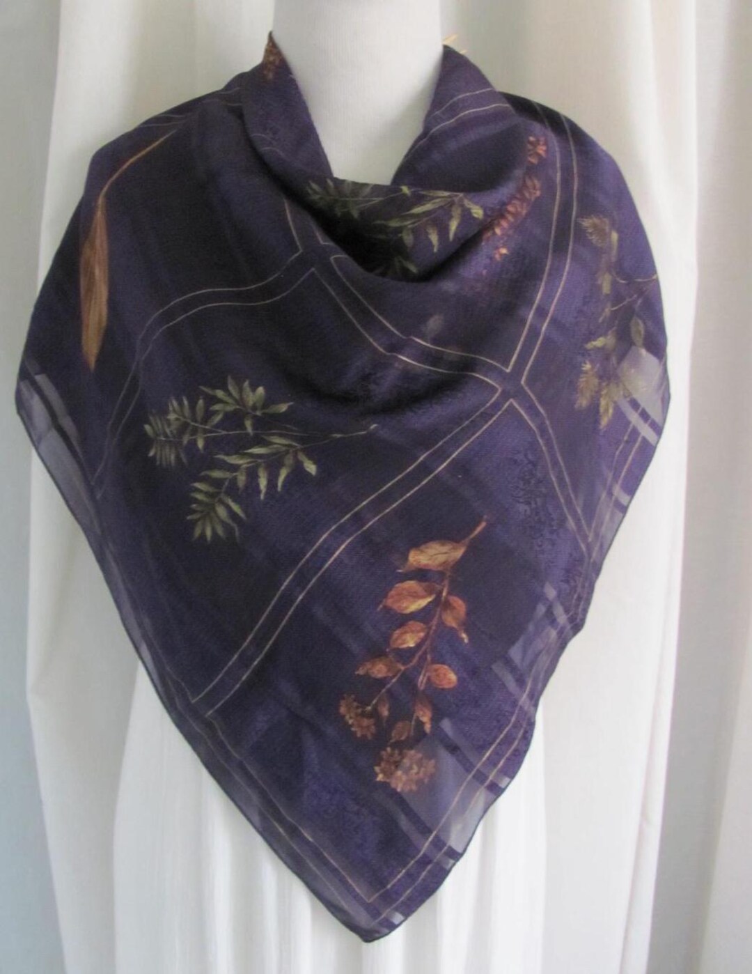 Jones New York // Beautiful Dark Purple Floral Silk Scarf // 34" Inch ...
